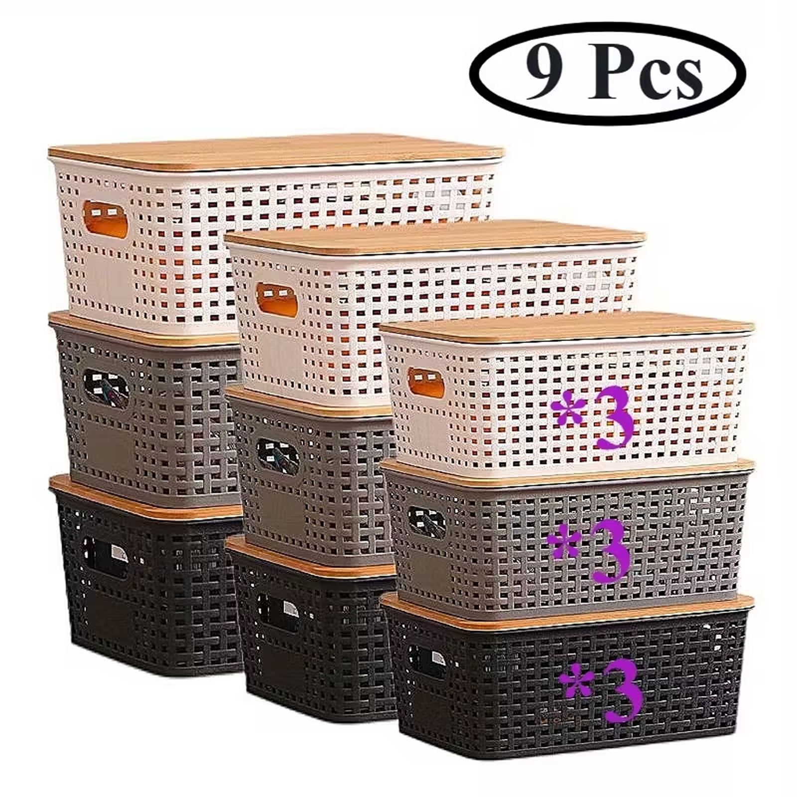 5-liter Stackable Plastic Storage Box with Bamboo Lid - Rectangular ...
