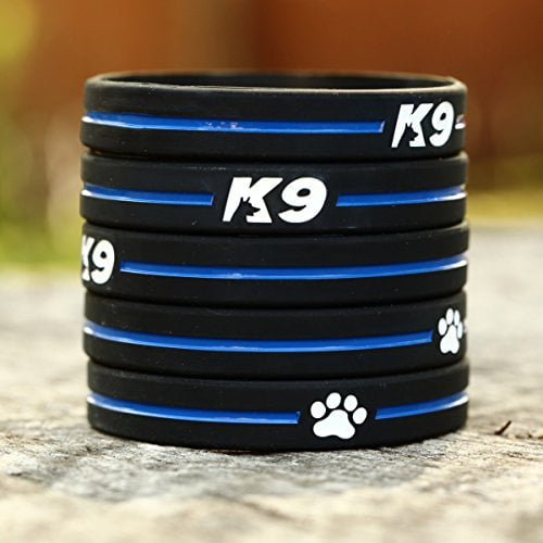 5 of K9 Thin Blue Line Bracelets with Paw Print - Silicone Wristbands ...