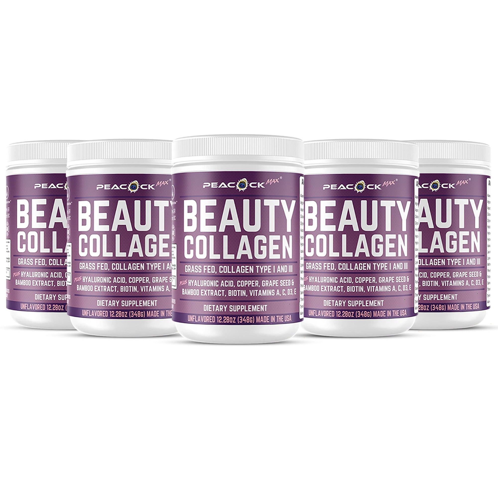 Peacock Max Beauty Collagen Peptides Powder – 12oz each (Pack of 5 ...