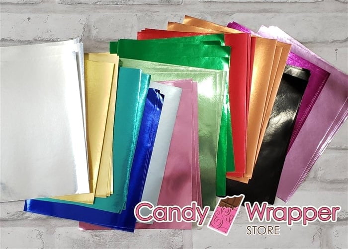 5 of each color of 15 colors of candy wrapper foil overwrap - 75 sheets ...