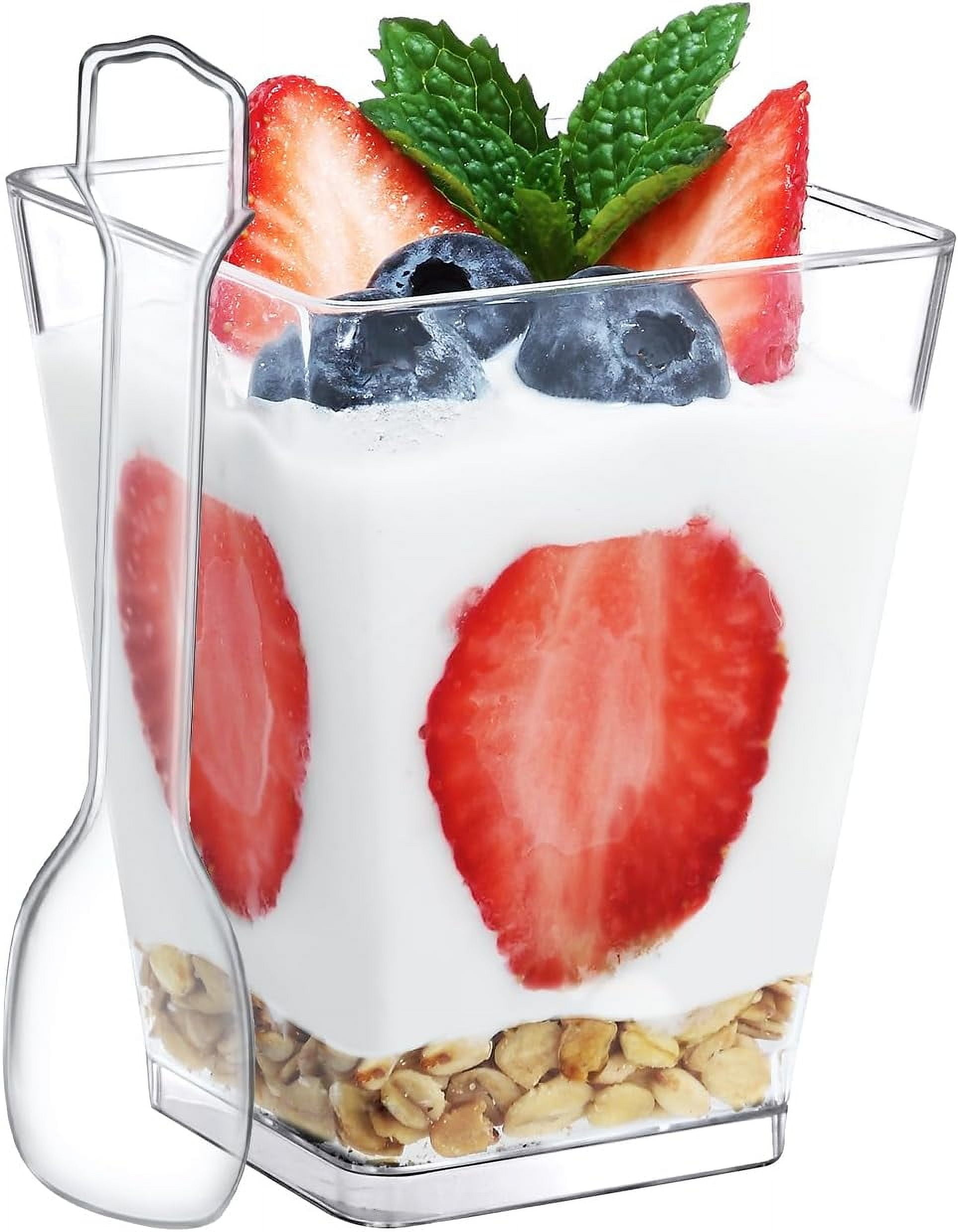 5-ounce plastic dessert cup, 50 packs of small transparent square ice ...