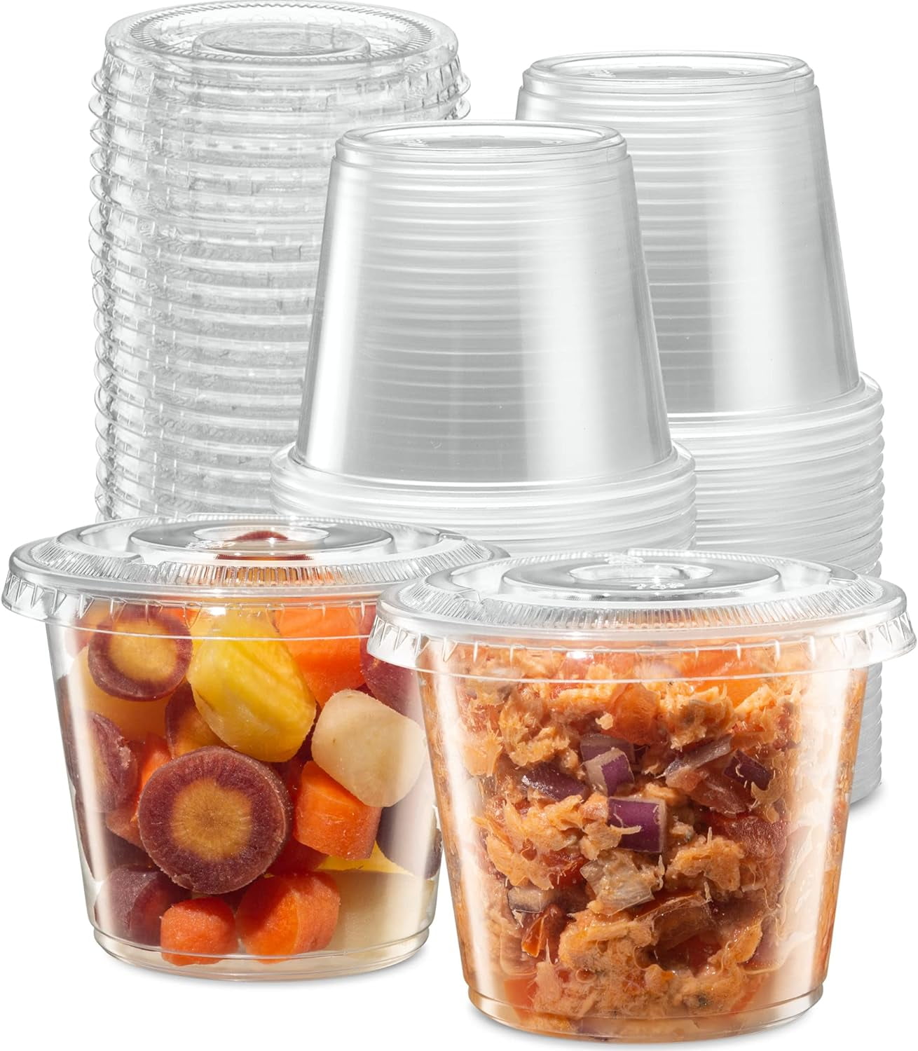 5 oz - 100 Sets Clear Diposable Plastic Portion Cups With Lids, Small ...