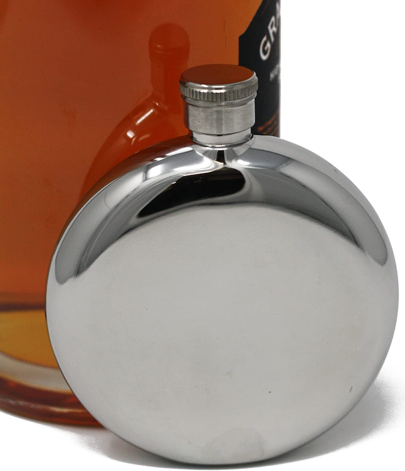 5 oz Discrete Round Pocket Alcohol Liquor Flask (Shiny) Made from 304 ...