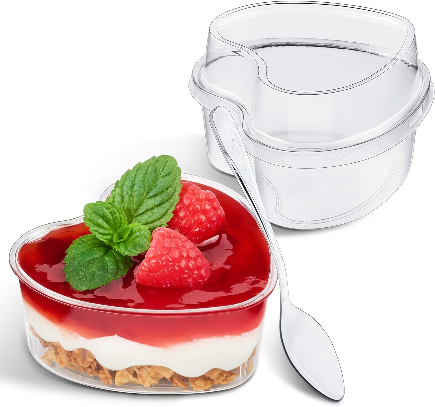 5 oz Heart Shaped Dessert Cups with Lids and Spoons 150 Pcs | Serves 50 ...