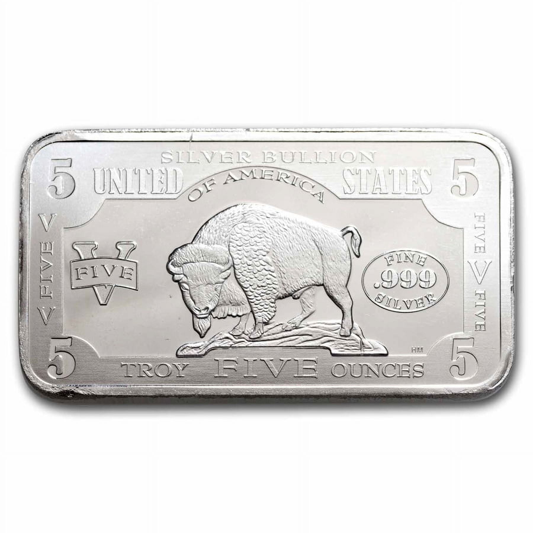 5 oz .999 Fine Silver Bar - 1901 $10 Bison Note Bullion - Walmart.com