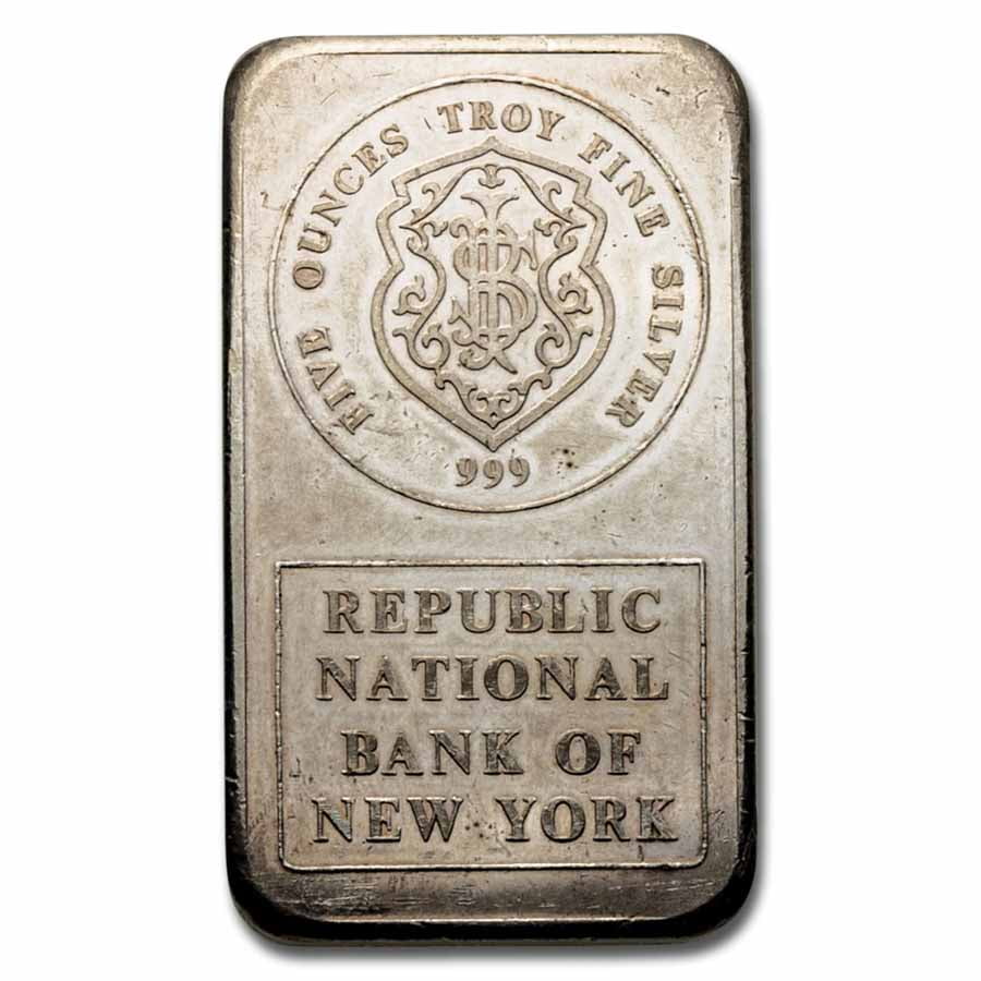 5 oz Silver Bar - Johnson Matthey (Republic National Bank of NY ...