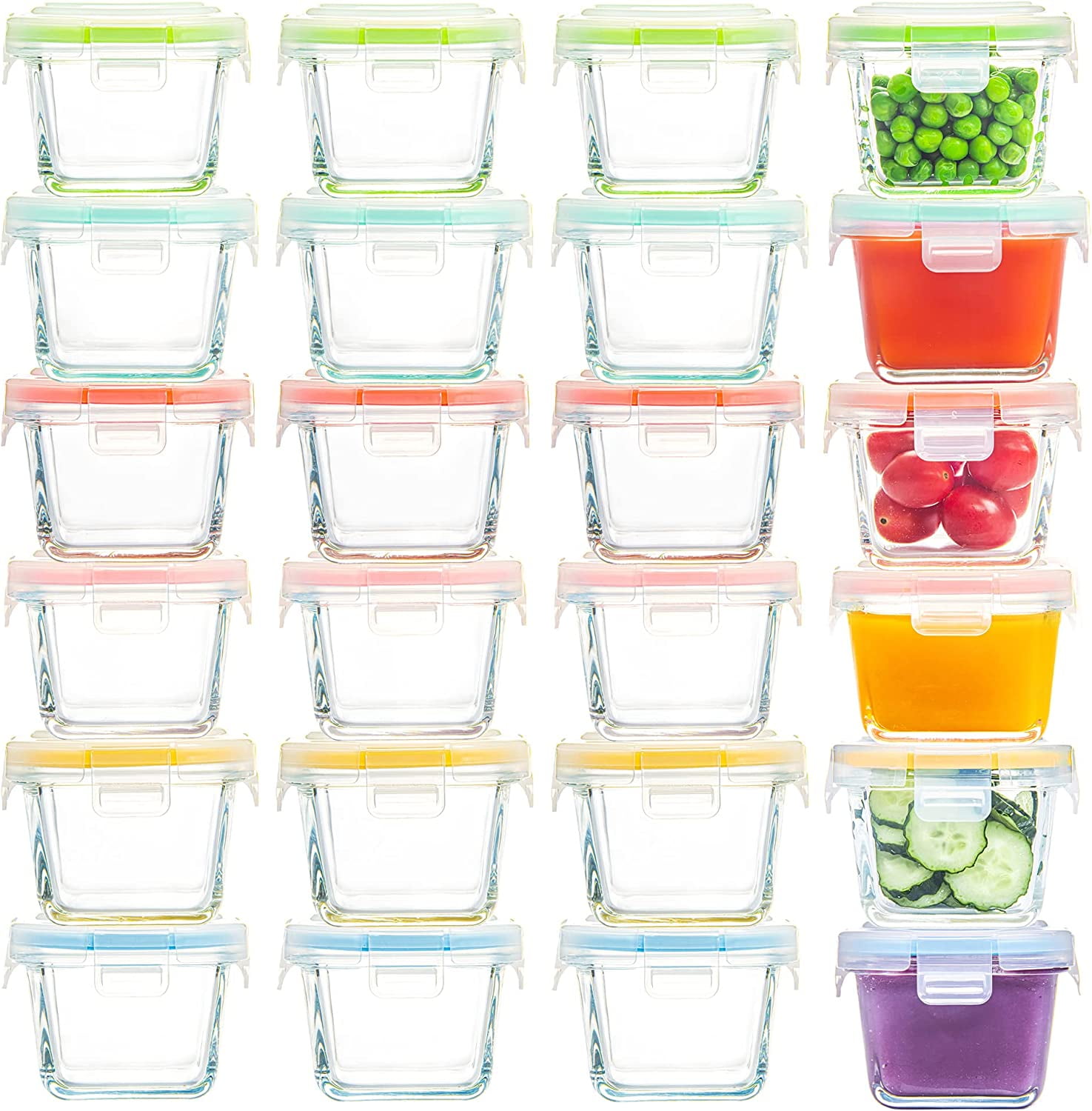 5 oz Square Glass Food Storage Containers Set of 24, Small Containers ...