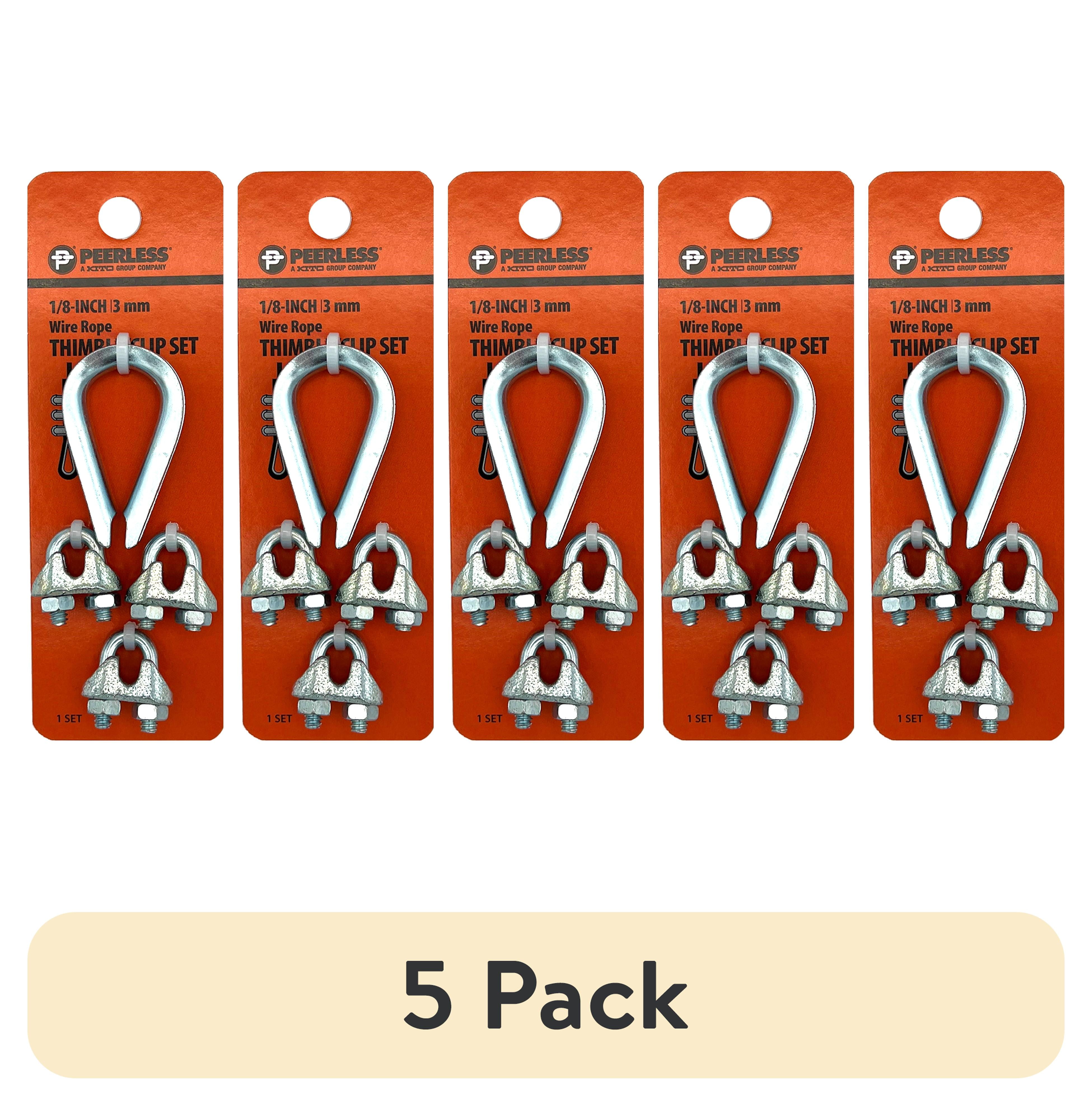 (5 pack) 1/8" Wire Rope Thimble and Clip Set, Steel, Zinc-Plated ...