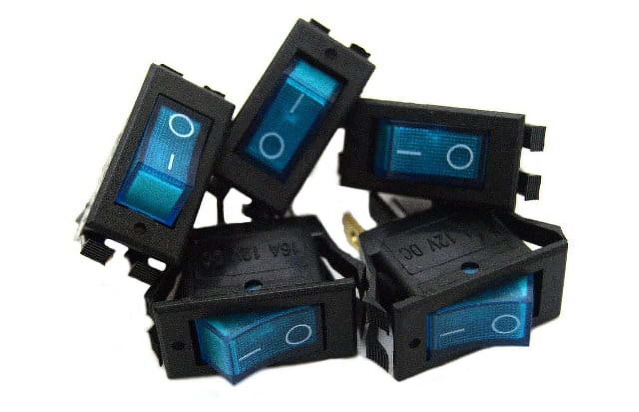 5 pack 12 Volt Lightning Blue LED Rocker Mini Switch On Off Car ...