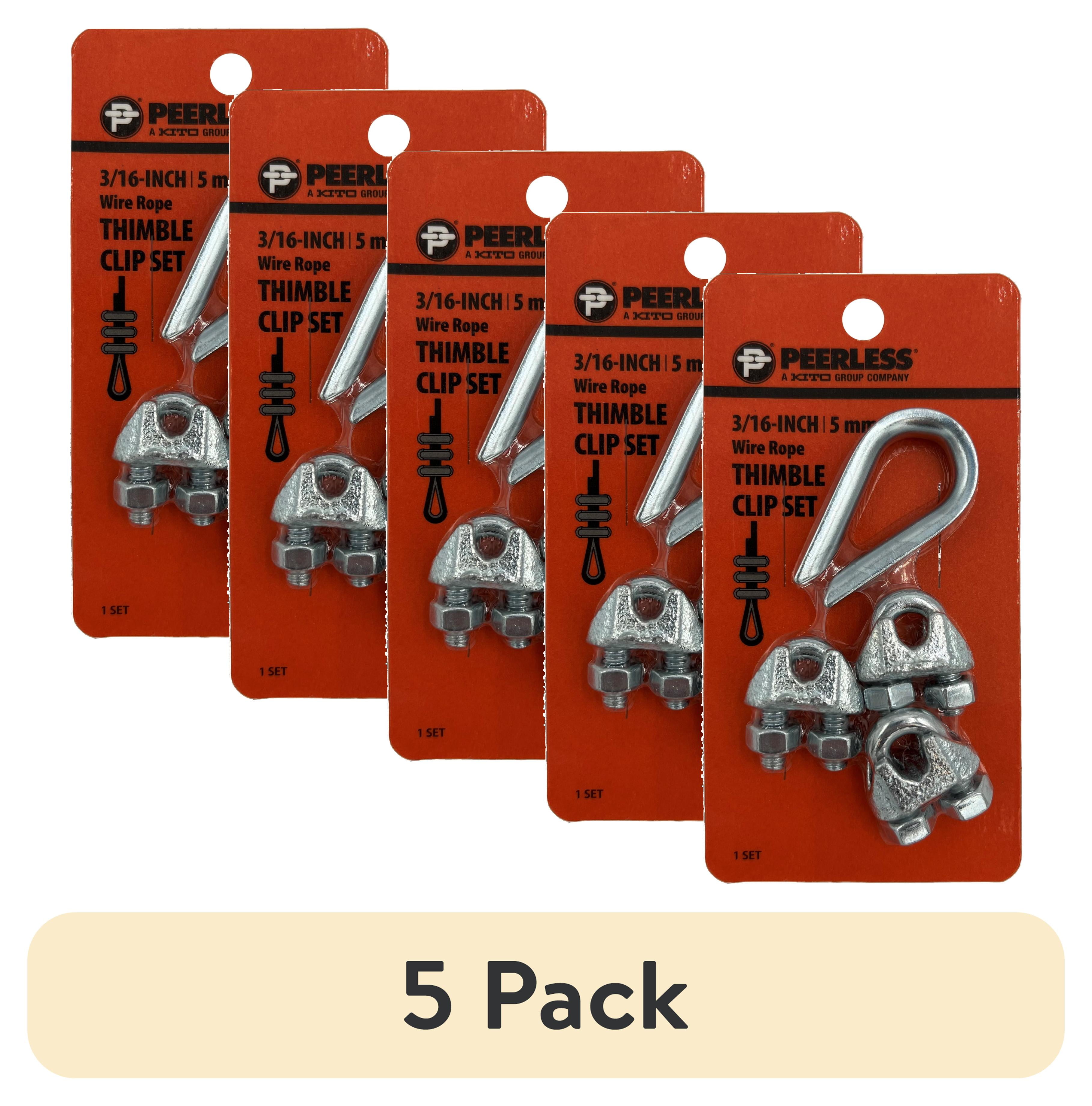 (5 pack) 3/16" Wire Rope Thimble & Clip Set, Steel, Zinc-Plated ...