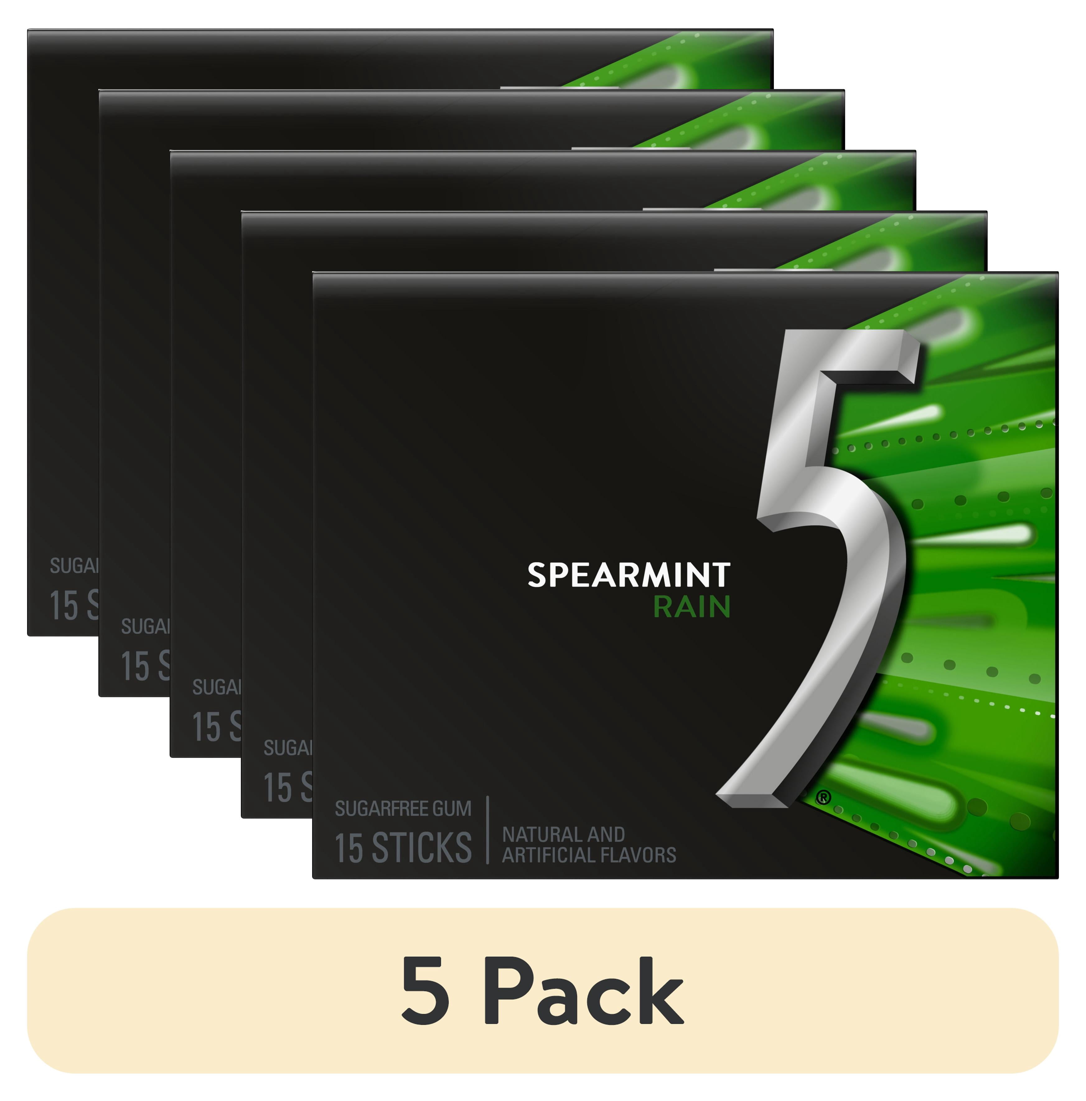 (5 pack) 5 Gum Spearmint Rain Sugar Free Chewing Gum - 15 Count ...