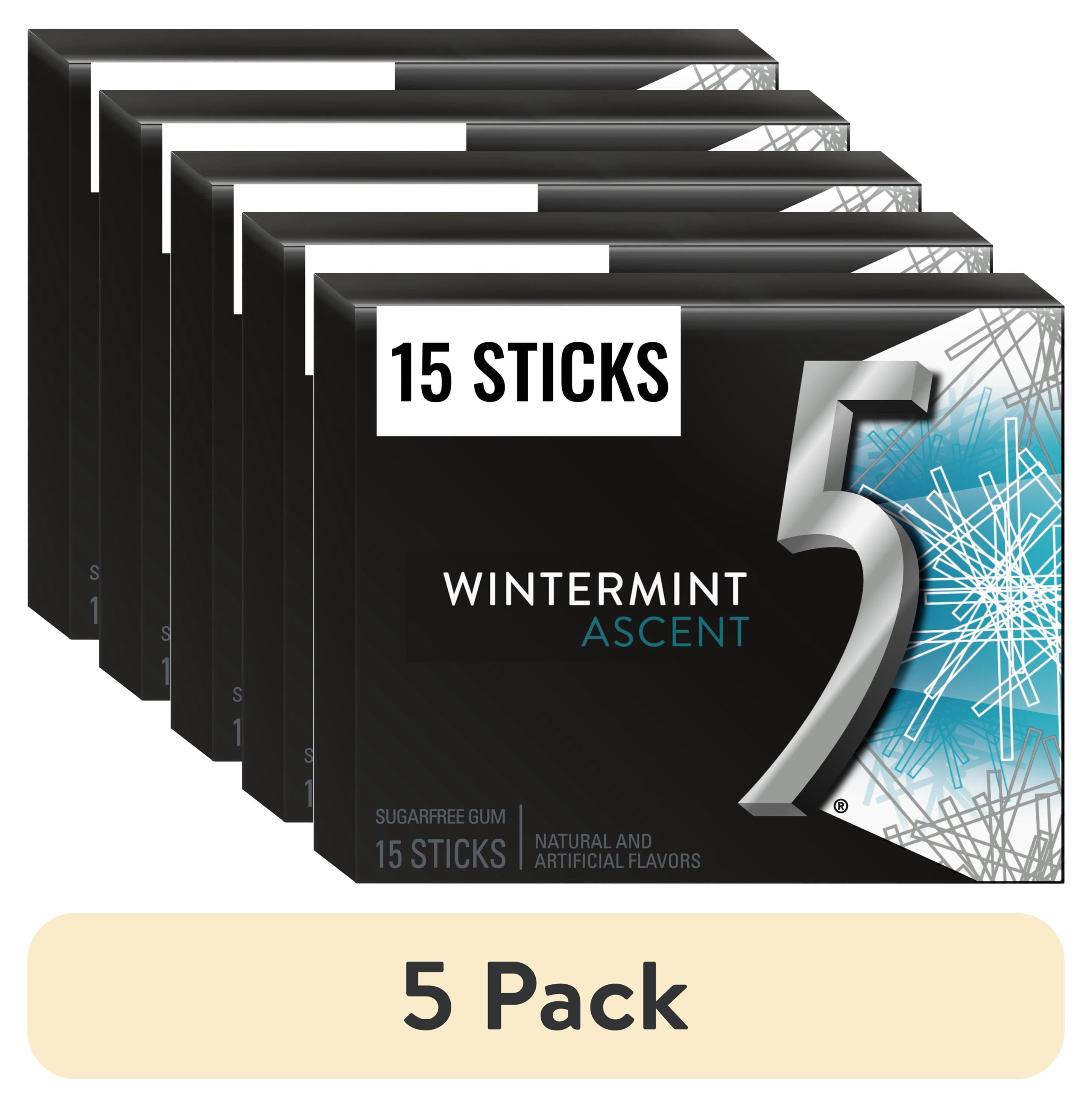 (5 pack) 5 Gum Wintermint Ascent Sugar Free Chewing Gum, Five Gum - 15 ...
