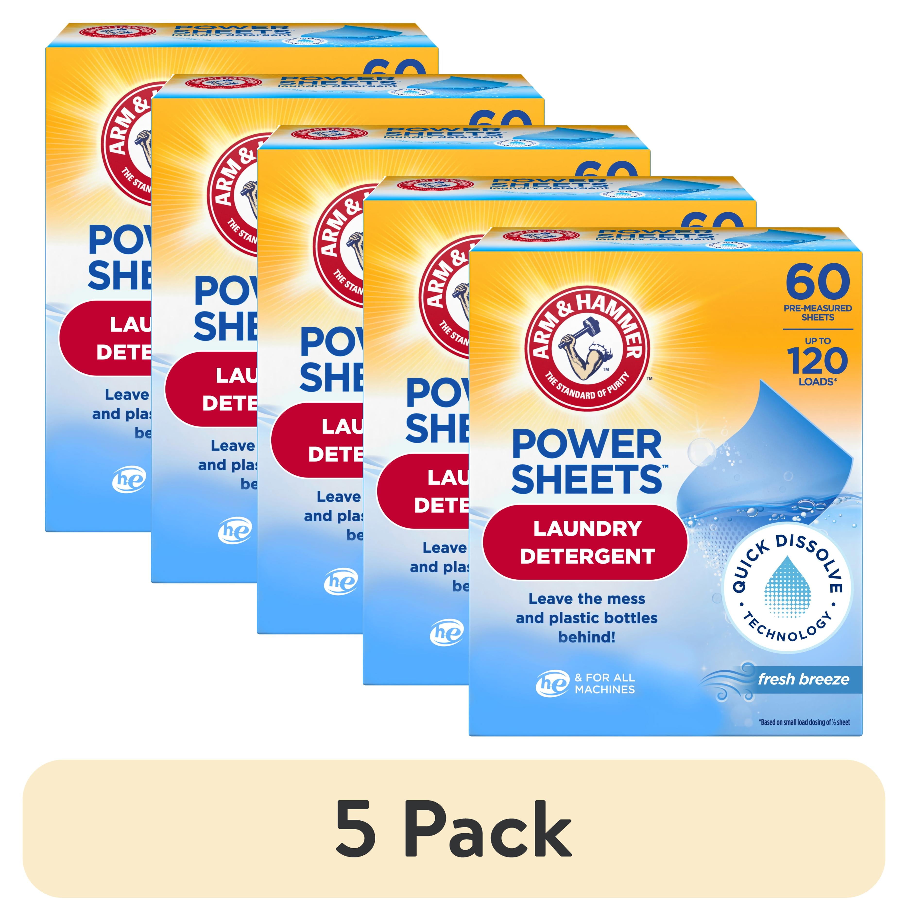 (5 pack) ARM & HAMMER Power Sheets Laundry Detergent, Fresh Breeze 60 ...