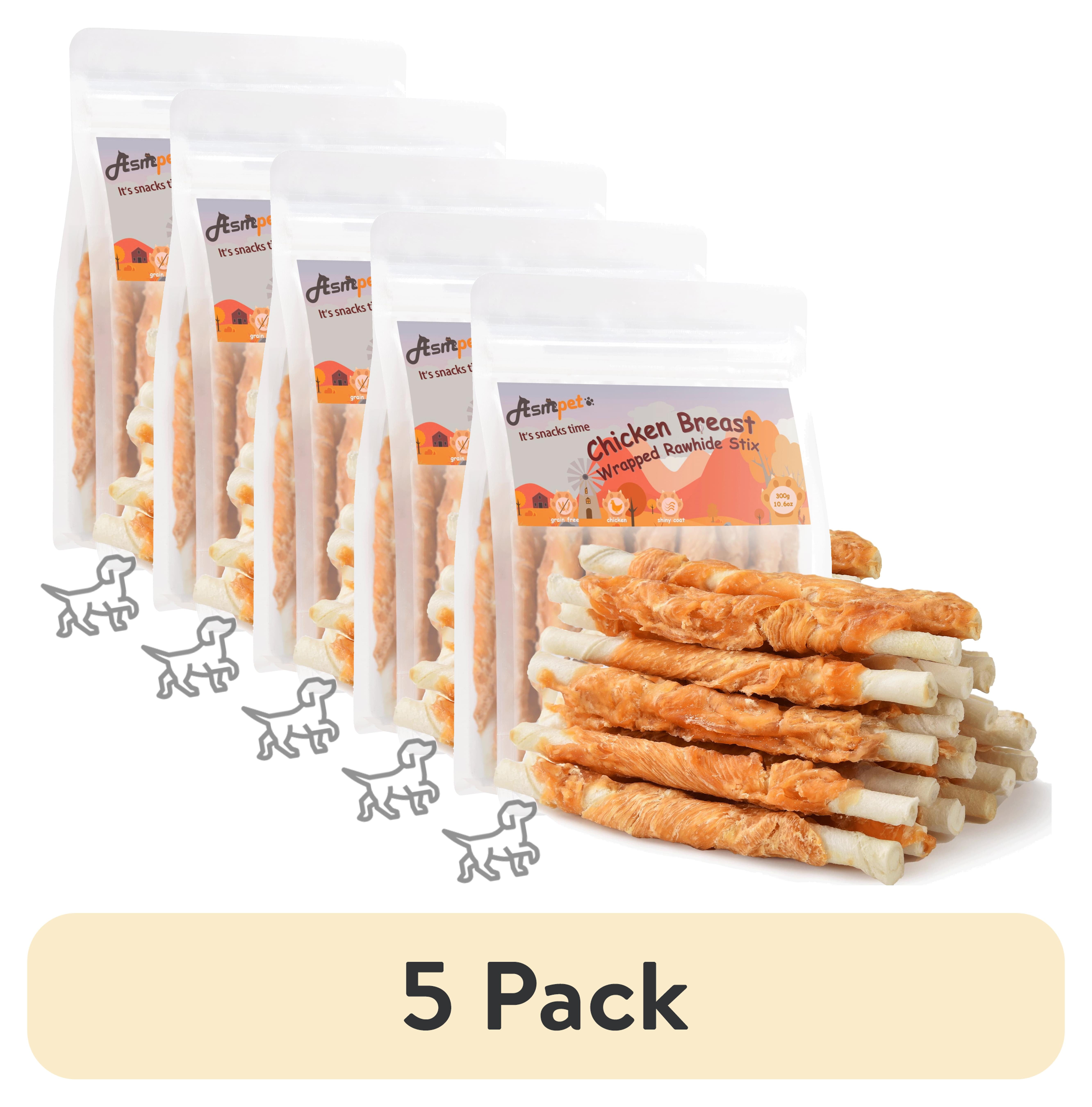 (5 pack) ASMPET Chicken Wrapped Rawhide Dog Treats, Long Lasting for ...