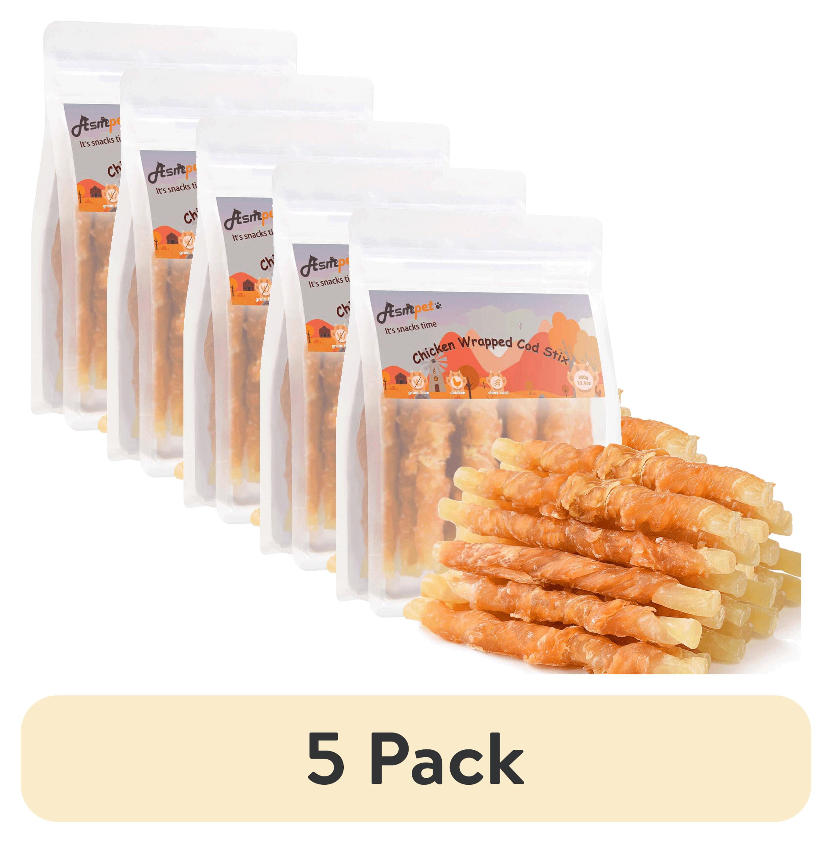 (5 pack) ASMPET Rawhide Free Dog Treats Chicken Jerky Wrap Cod Sticks ...
