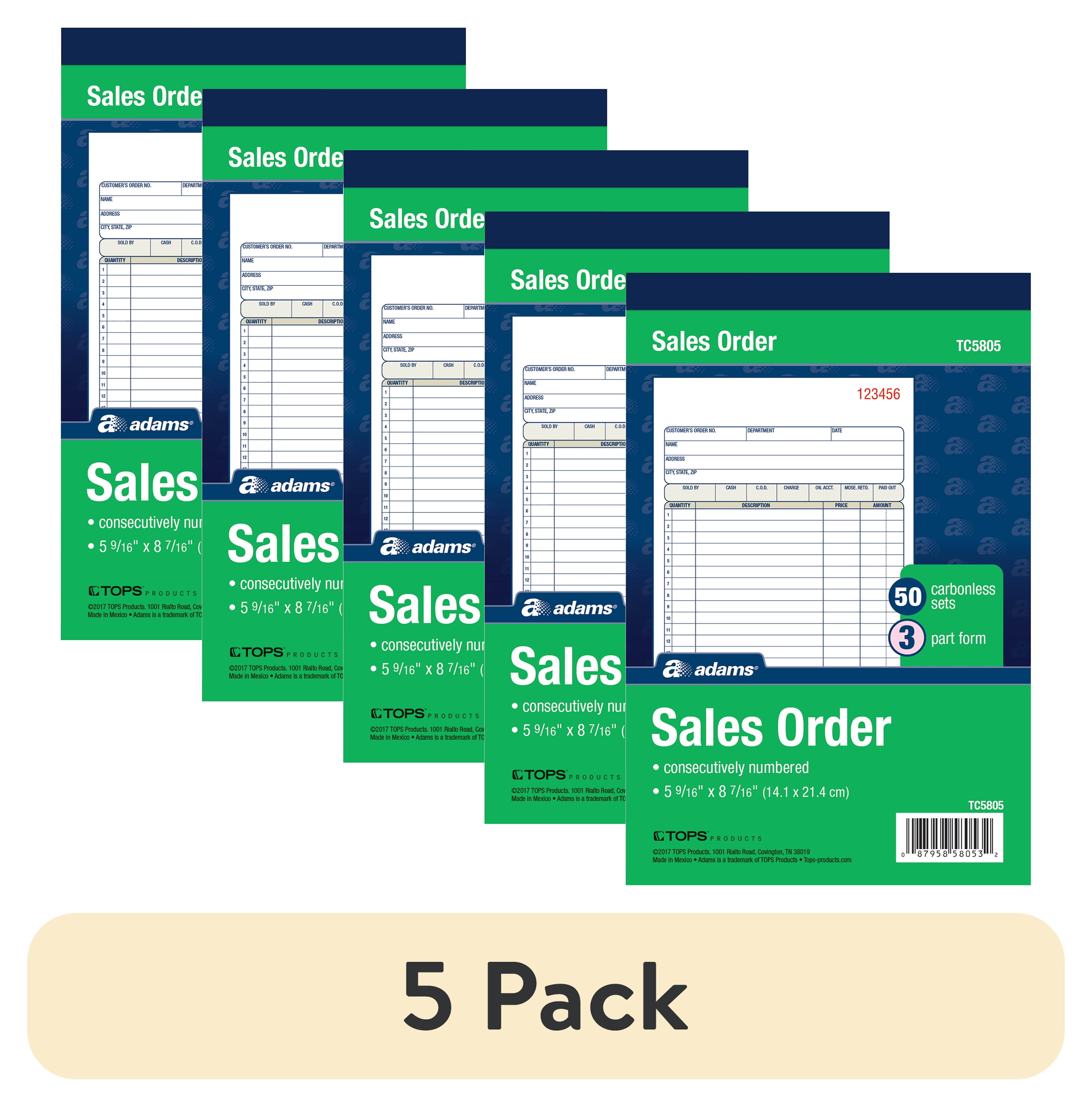 (5 pack) Adams 3-Part Carbonless Sales Order Record Book, 5-9/16 x 8-7/ ...