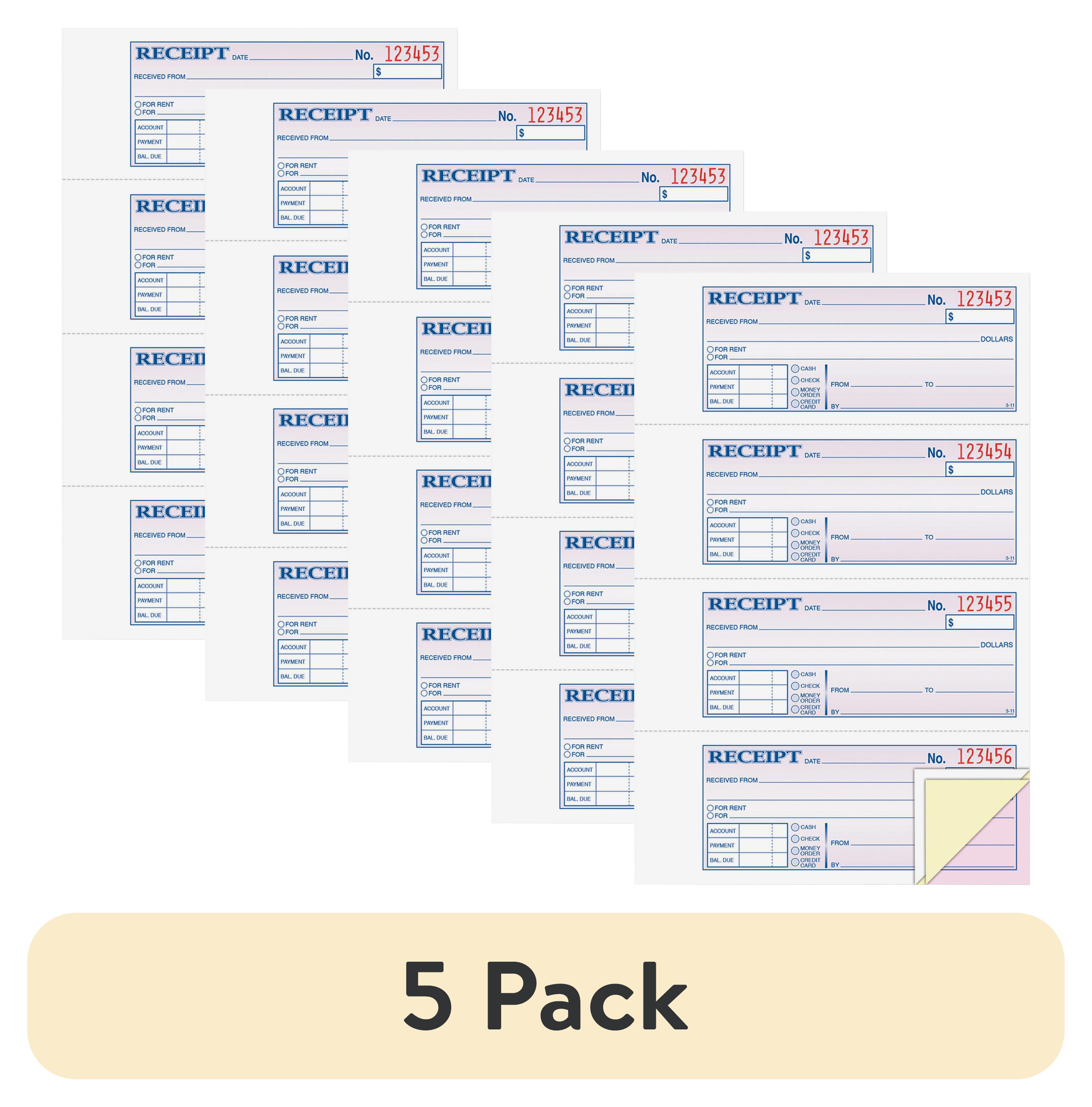(5 pack) Adams Money/Rent Receipt Record Book, 3-Part, Carbonless, 100 ...