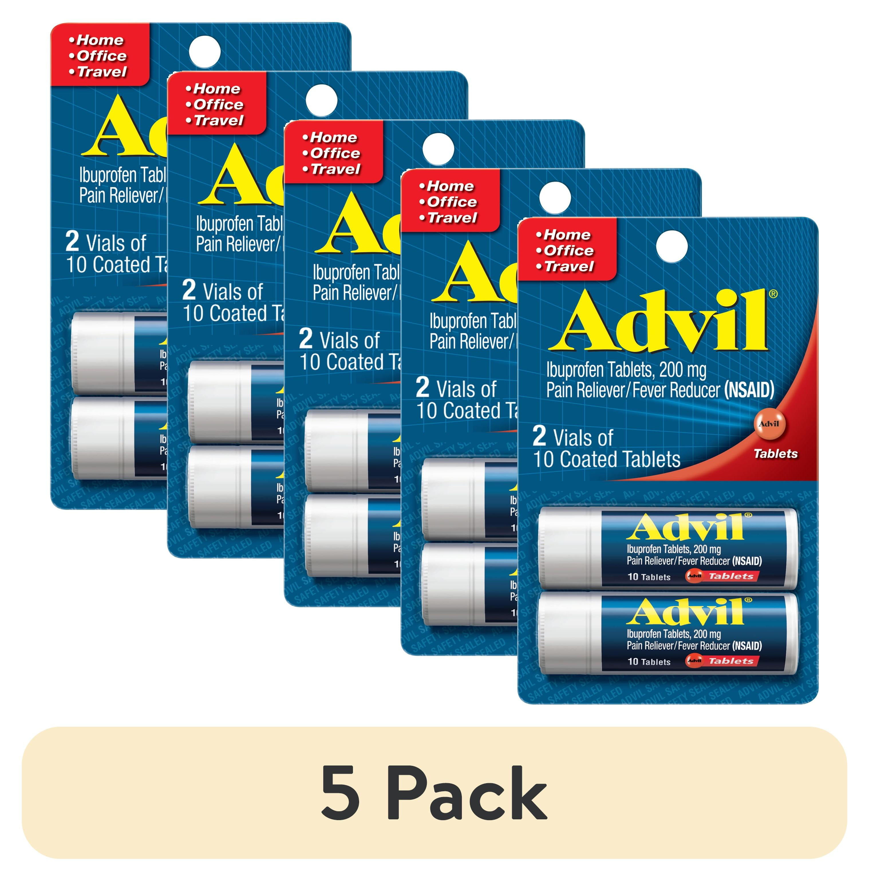 (5 pack) Advil Pain Relievers and Fever Reducer Coated Tablets, 200 mg ...