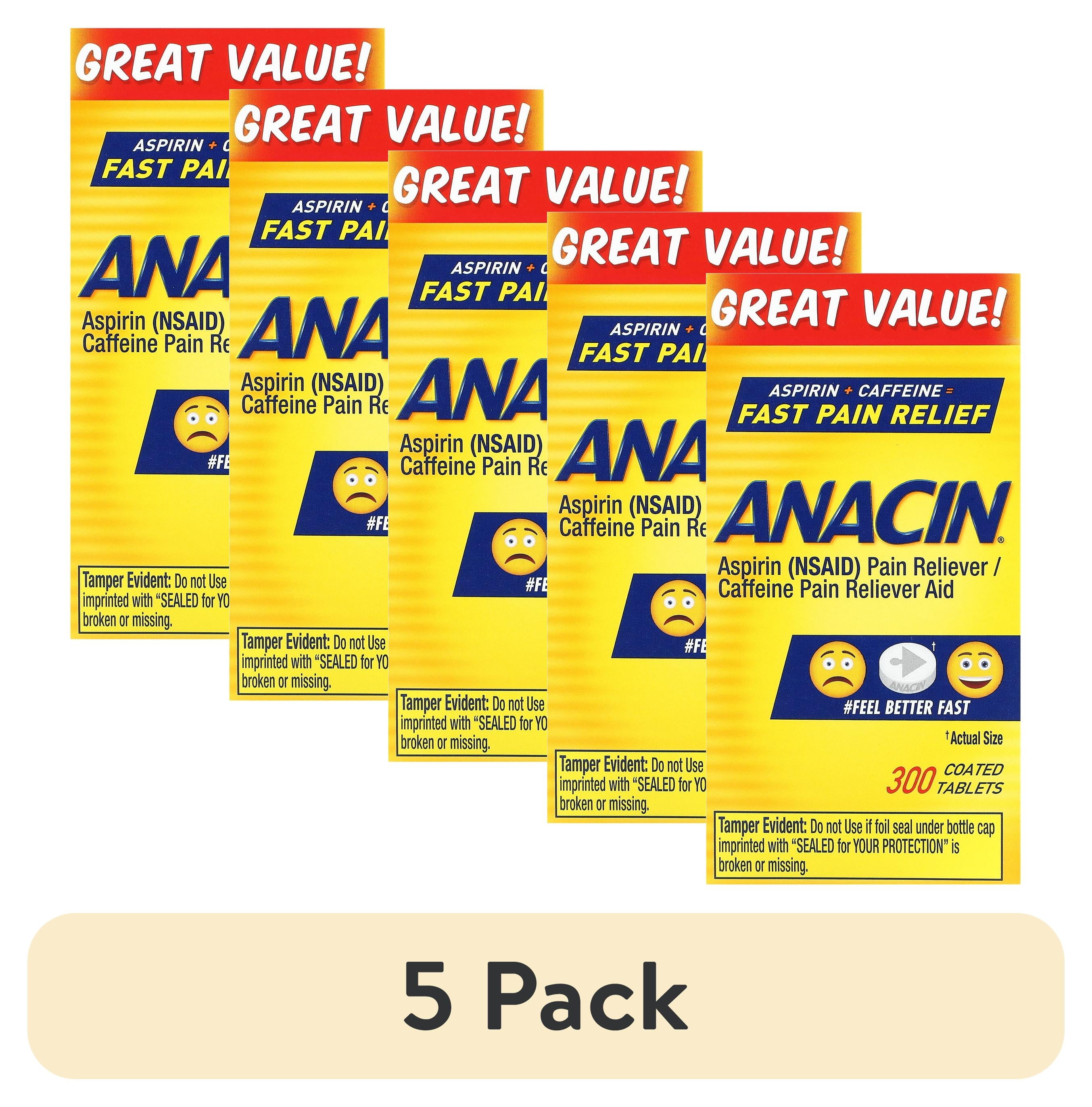(5 pack) Anacin Fast Pain Relief Pain Reducer Aspirin Tablets, 300 ...