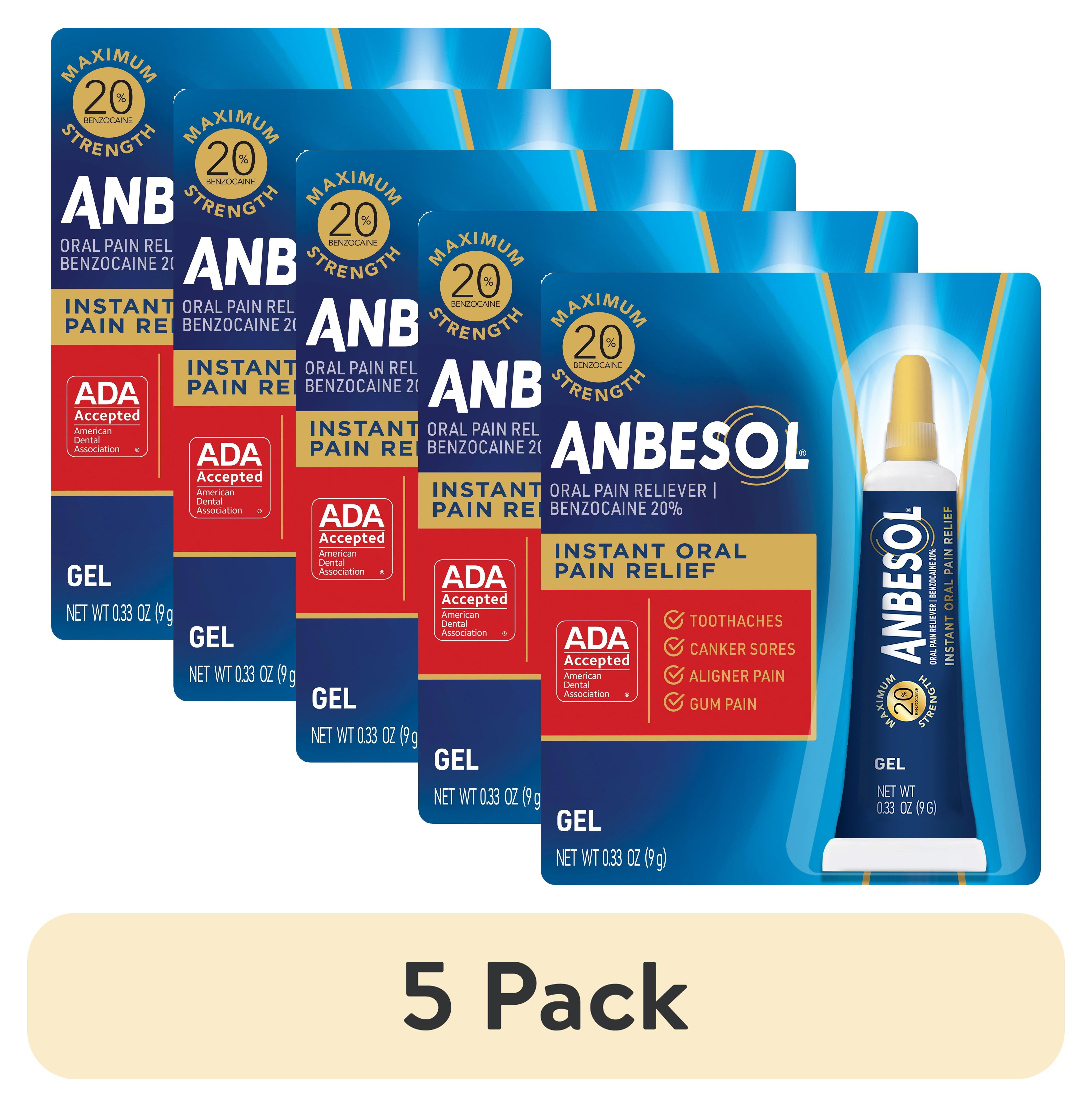 (5 pack) Anbesol Gel Maximum Strength, Instant Oral Pain Relief, 0.33 ...