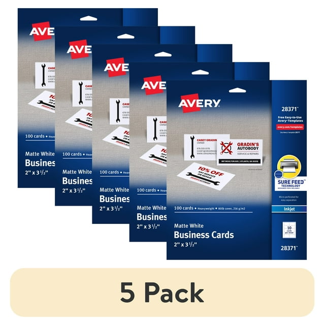 (5 pack) Avery Business Cards, Perforated, Matte White, 2" x 3.5 ...