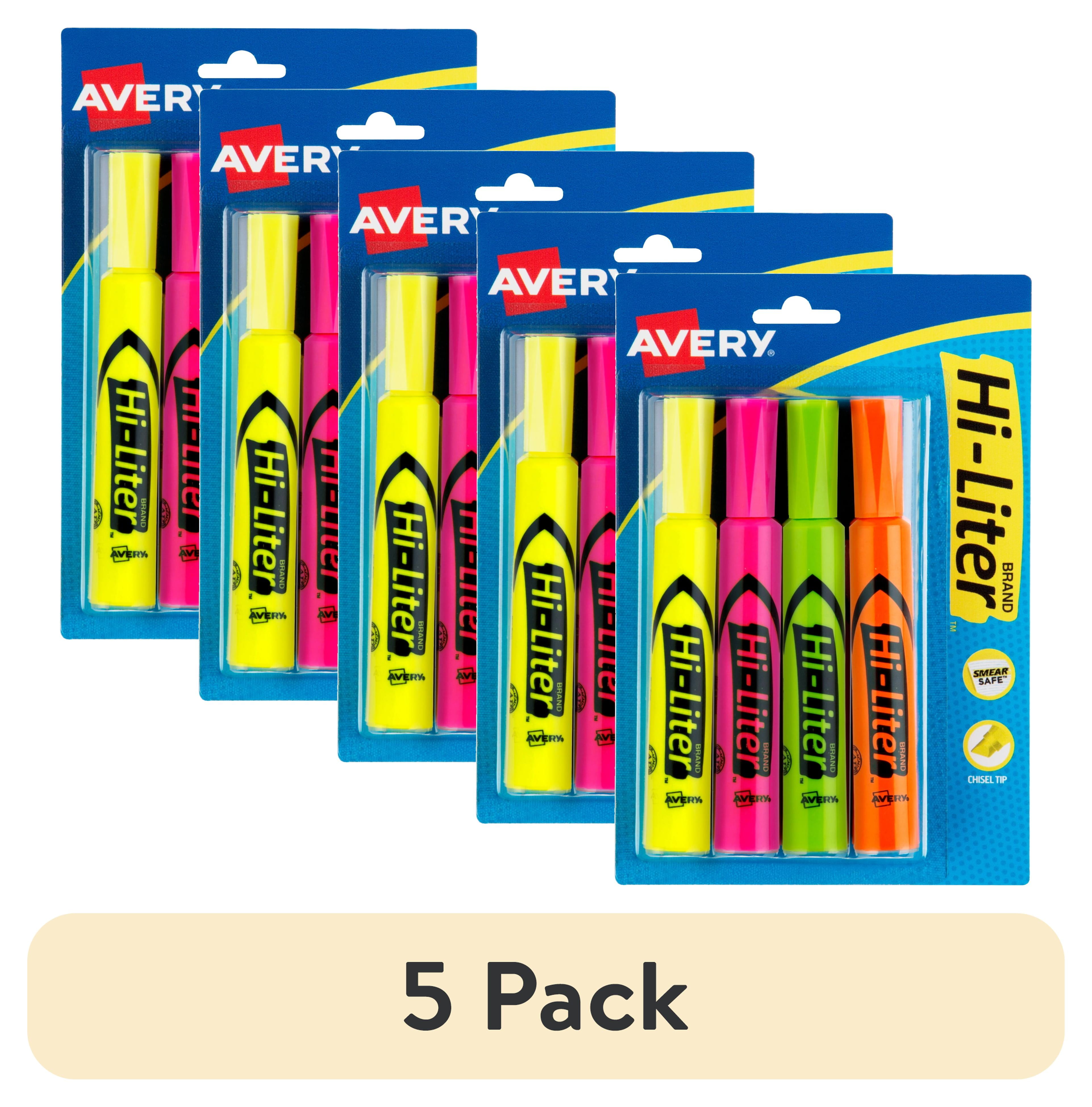 (5 pack) Avery Hi-Liter, Desk-Style, Assorted Colors, 4 Count (24063 ...
