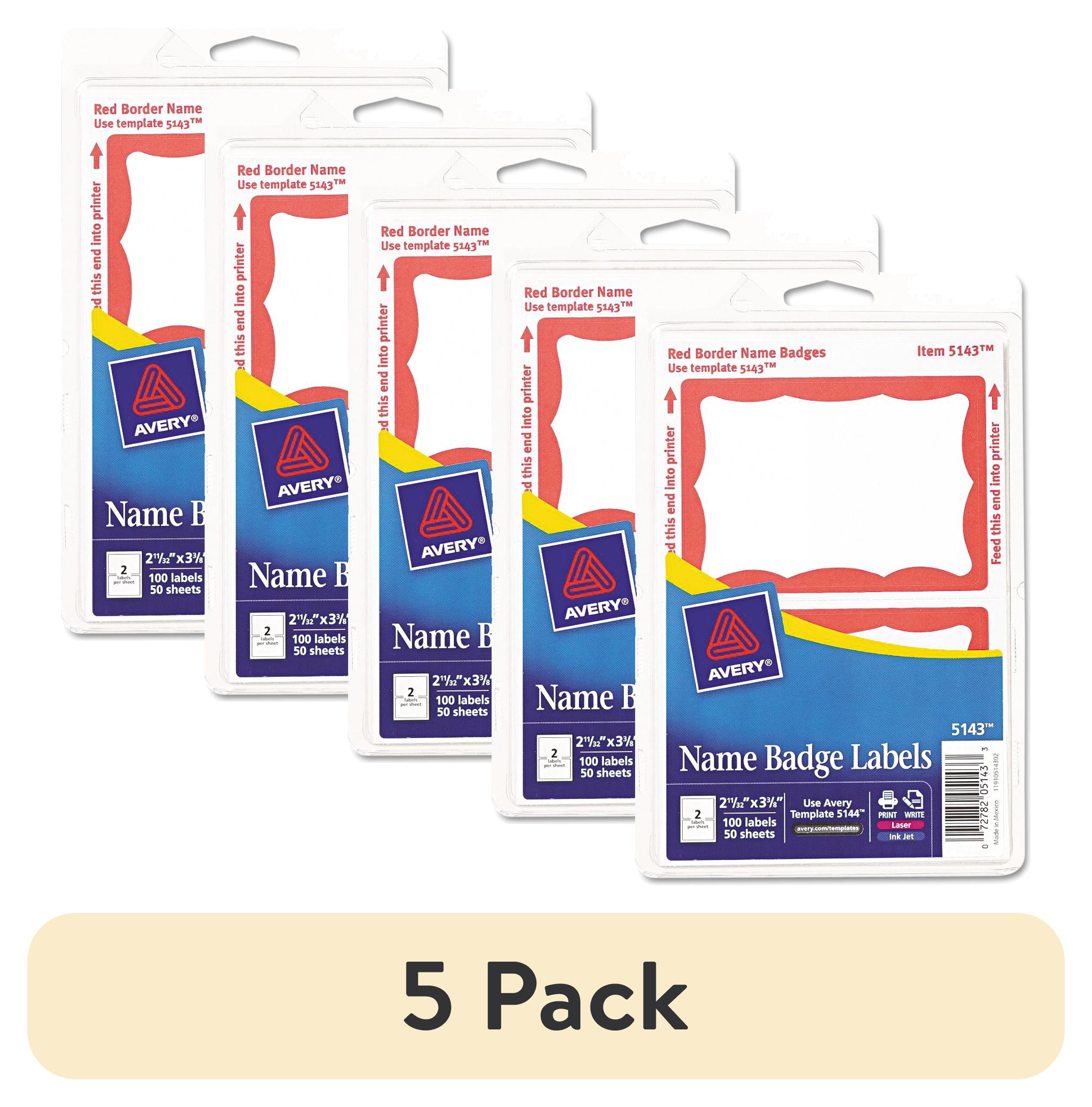 (5 pack) Avery Printable Self-Adhesive Name Badges 2-11/32 x 3-3/8 Red ...