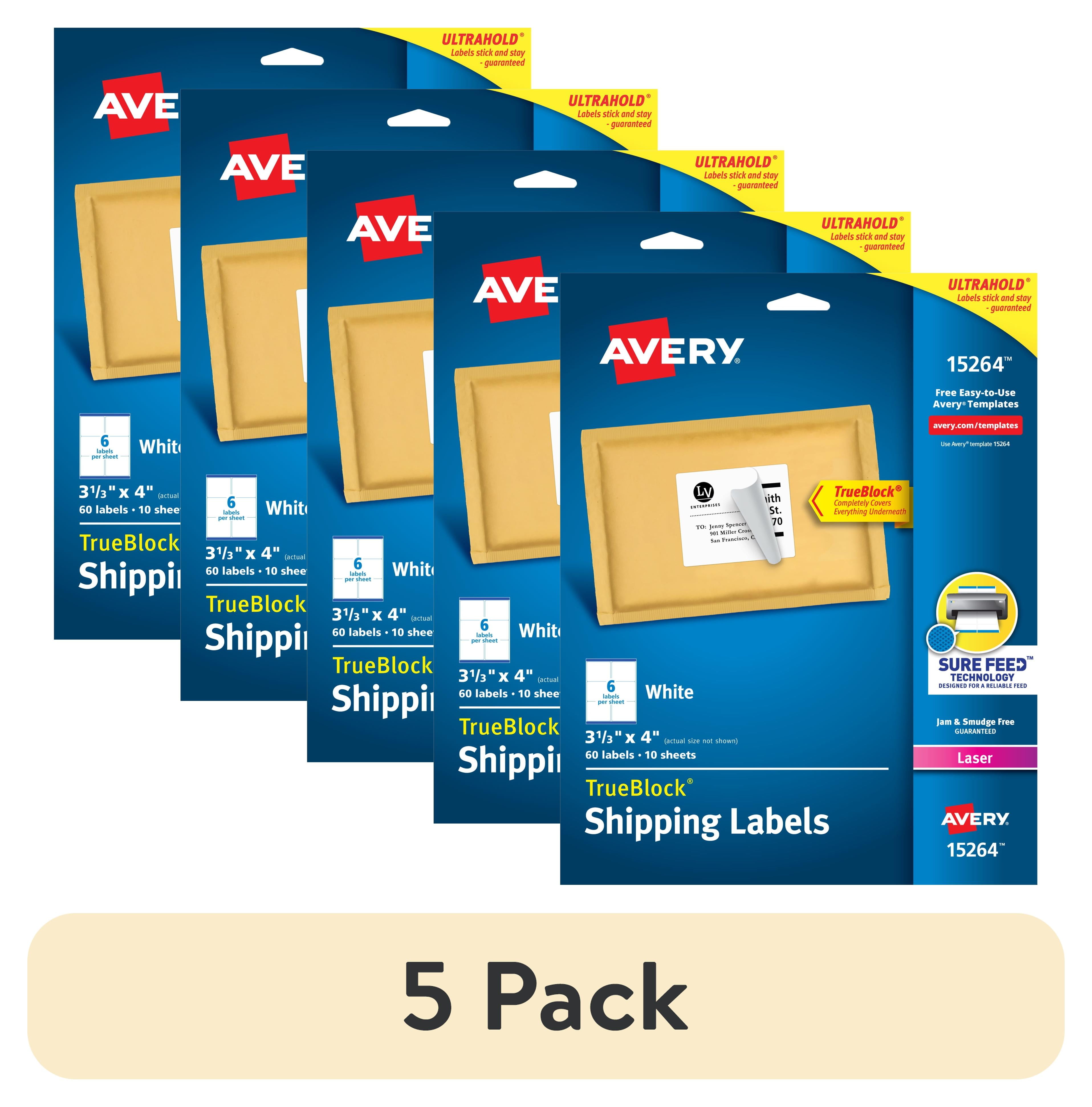 (5 pack) Avery Shipping Labels, 3-1/3" x 4", Paper, White, TrueBlock ...
