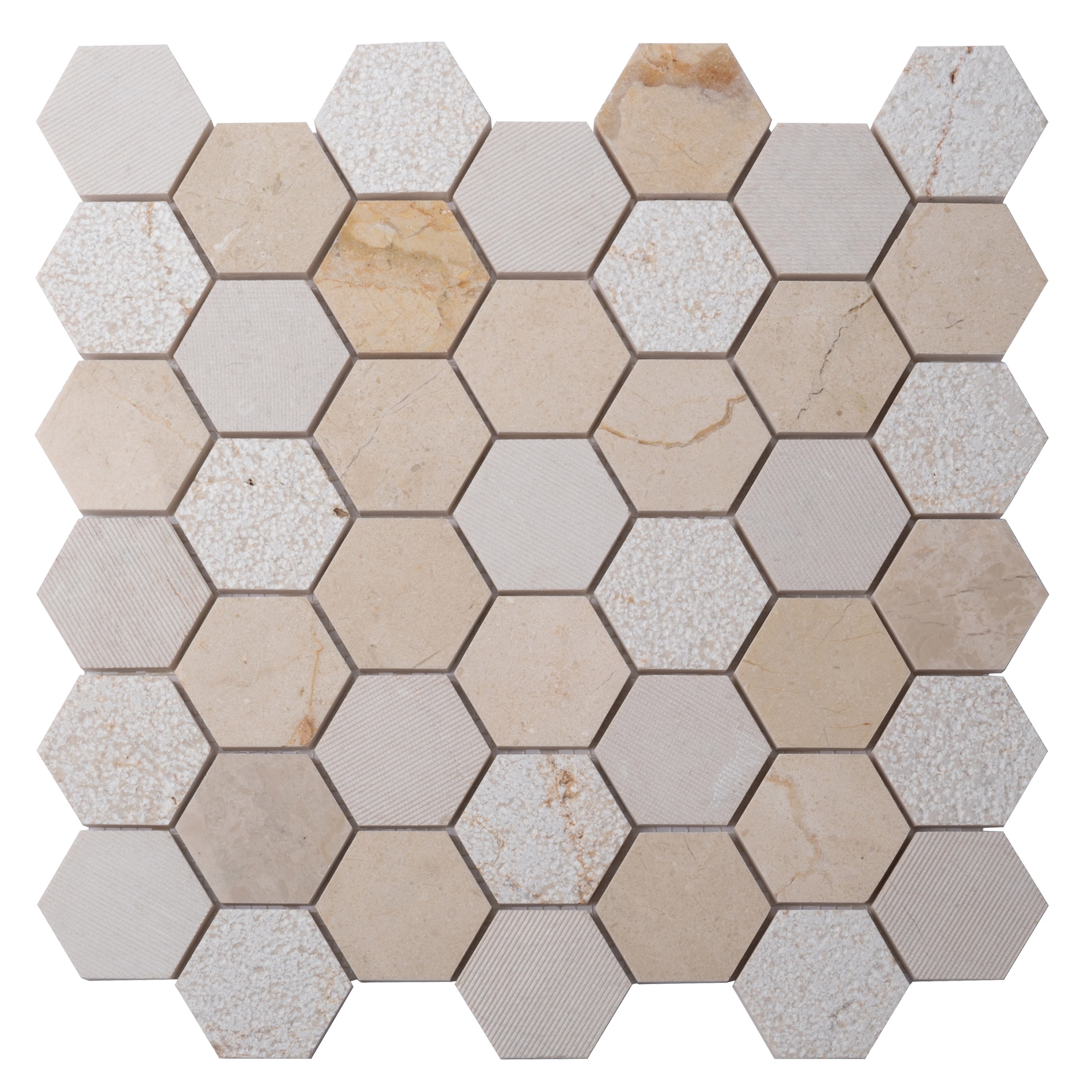 5 pack Beige 11.8 in. x 12 in. Hexagon Marble Polished and Etched ...
