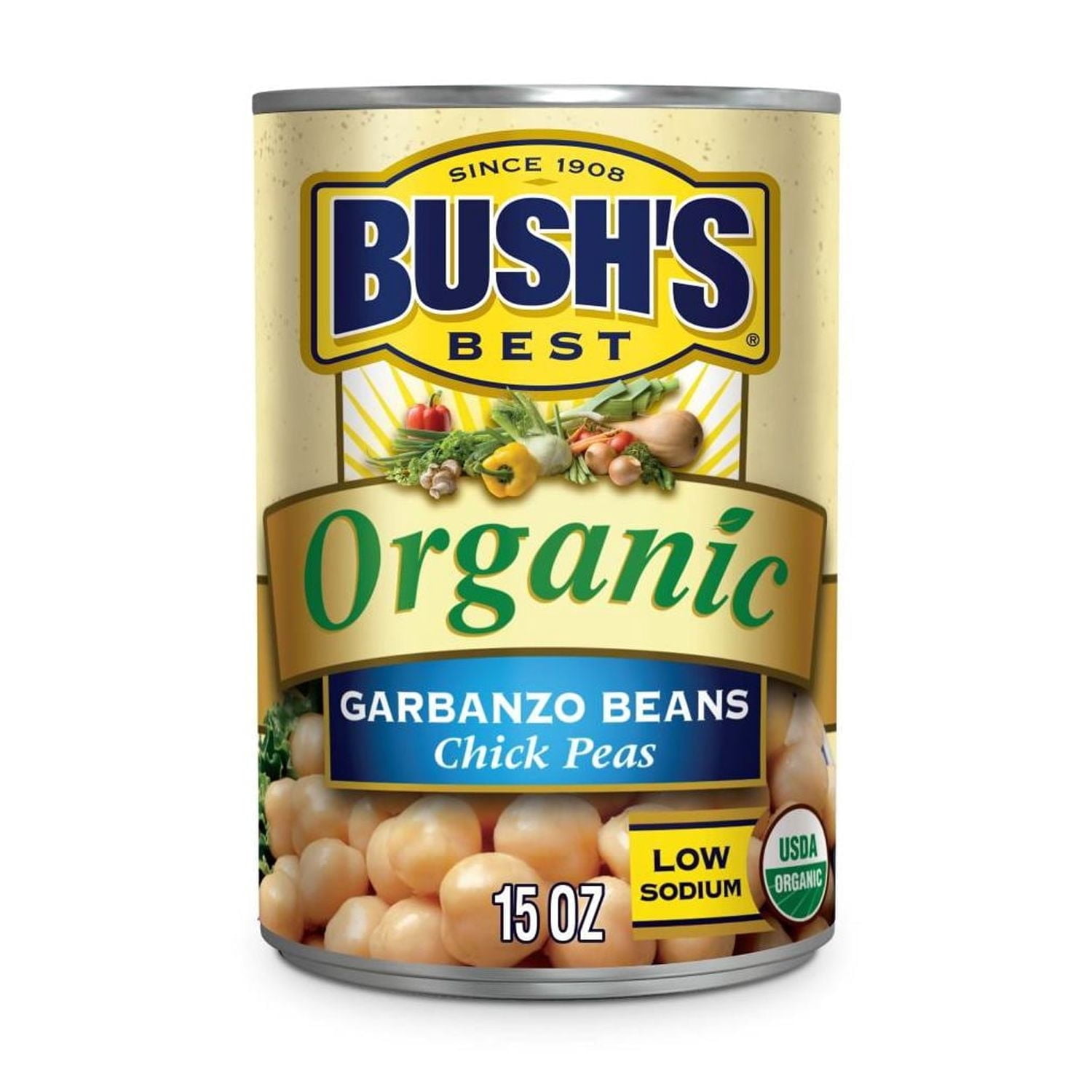 (5 pack) Bush's Canned Organic Garbanzo Beans, Canned Chickpeas, 15 oz ...