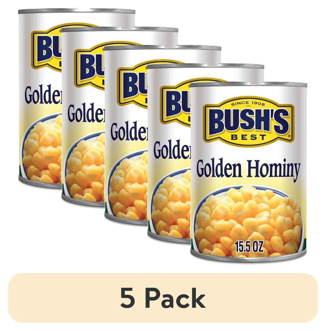 (5 pack) Bush's Golden Hominy, Canned and Shelf Stable, 15.5 oz (Pack ...