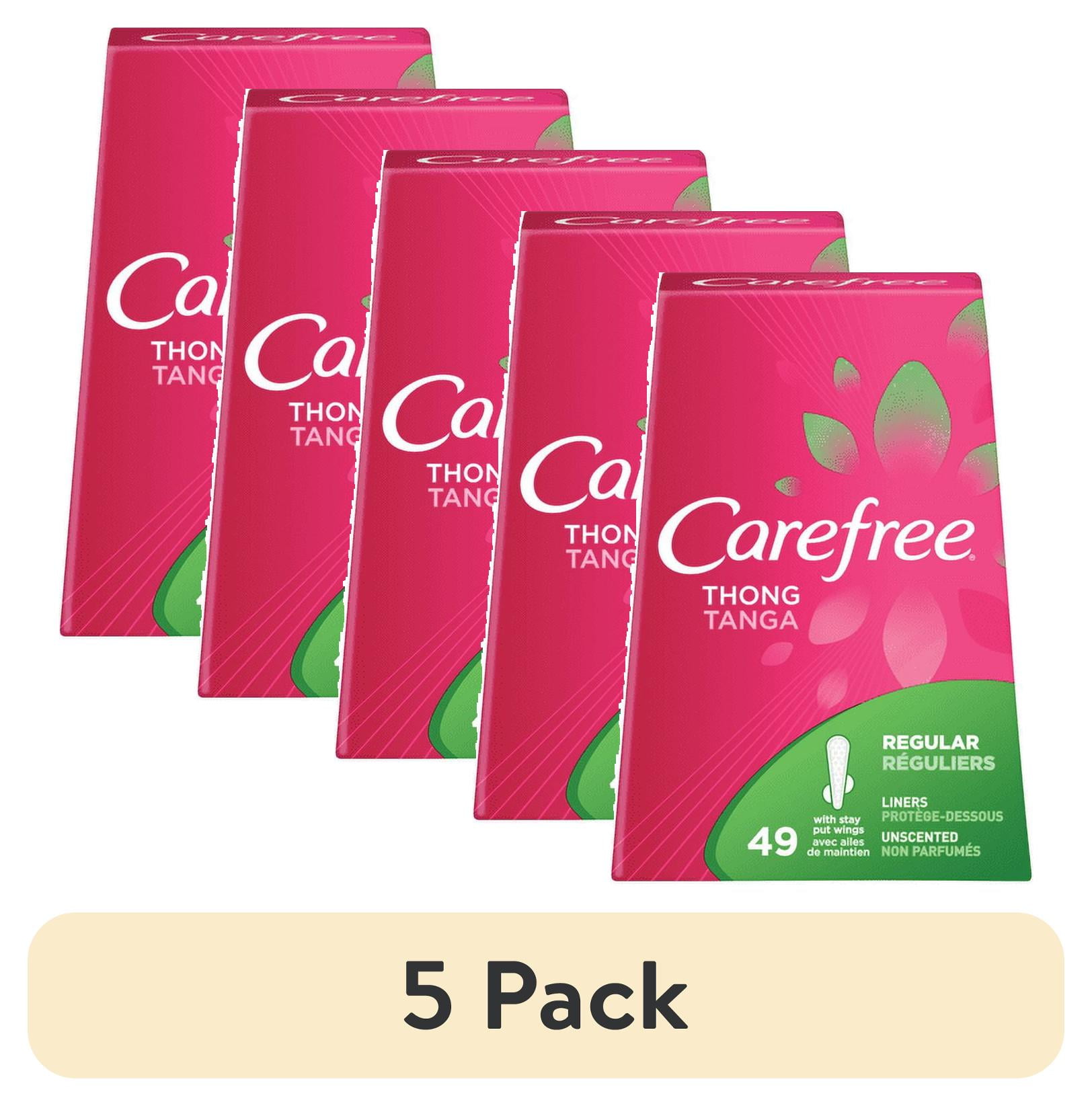 (5 pack) Carefree Pantiliners for Thongs with Stay Put Wings Unscented ...