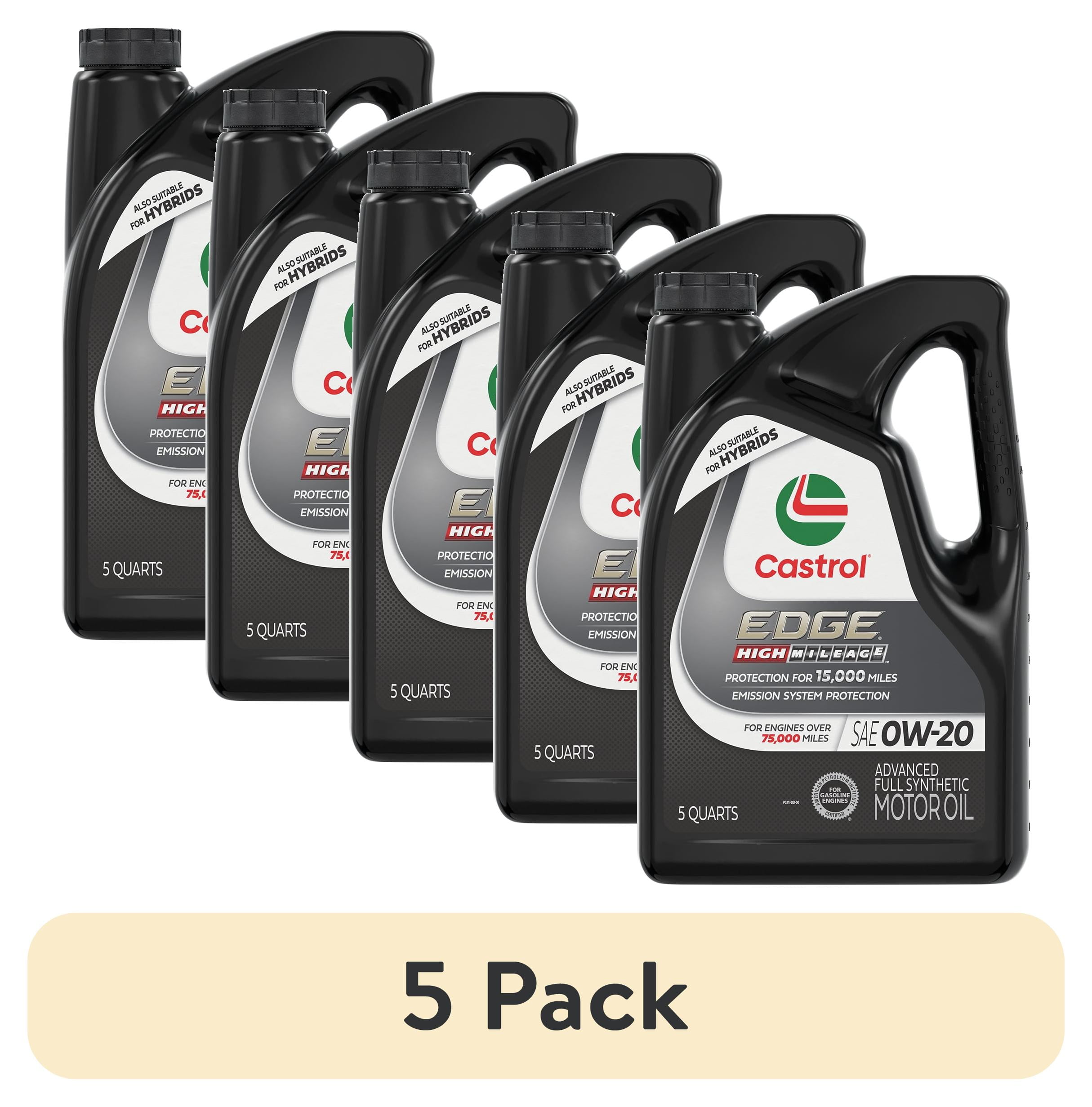 (5 pack) Castrol EDGE High Mileage 0W-20 Advanced Full Synthetic Motor ...