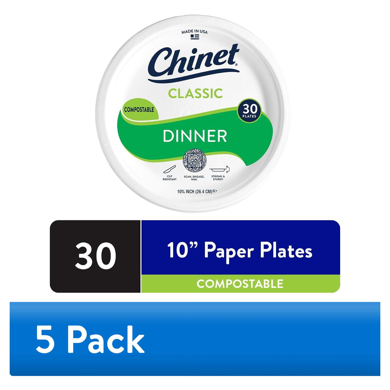 (5 pack) Chinet Classic® Premium Dinner Paper Plates, 10 3/8”, White ...