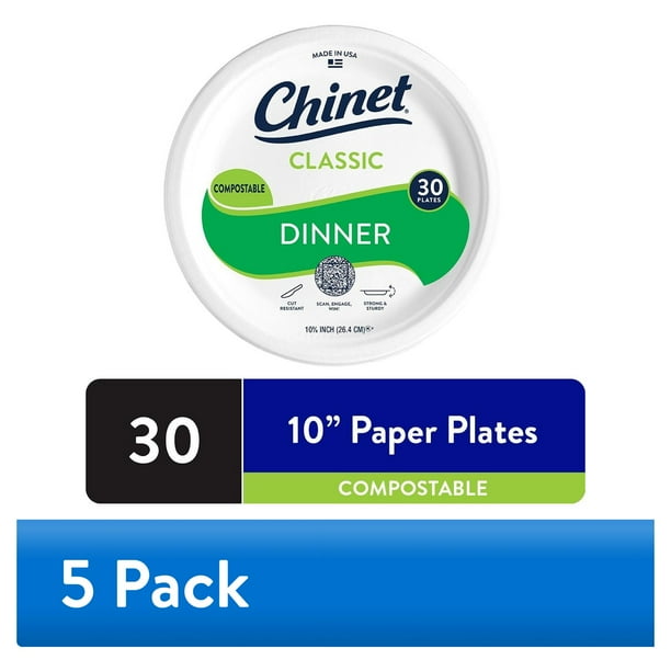 (5 pack) Chinet Classic® Premium Dinner Paper Plates, 10 3/8”, White ...
