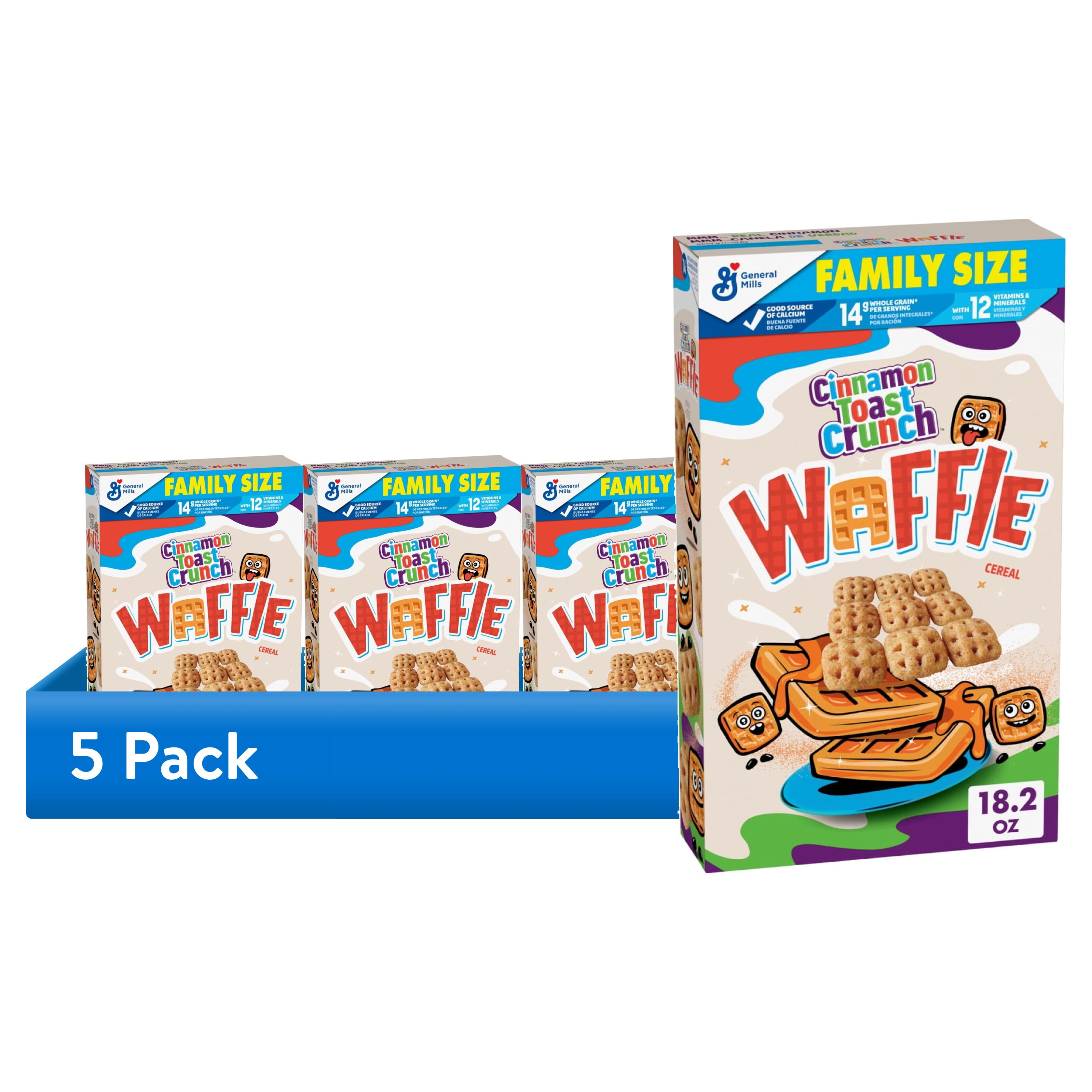 (5 pack) Cinnamon Toast Crunch Waffle Breakfast Cereal, Family Size, 18 ...