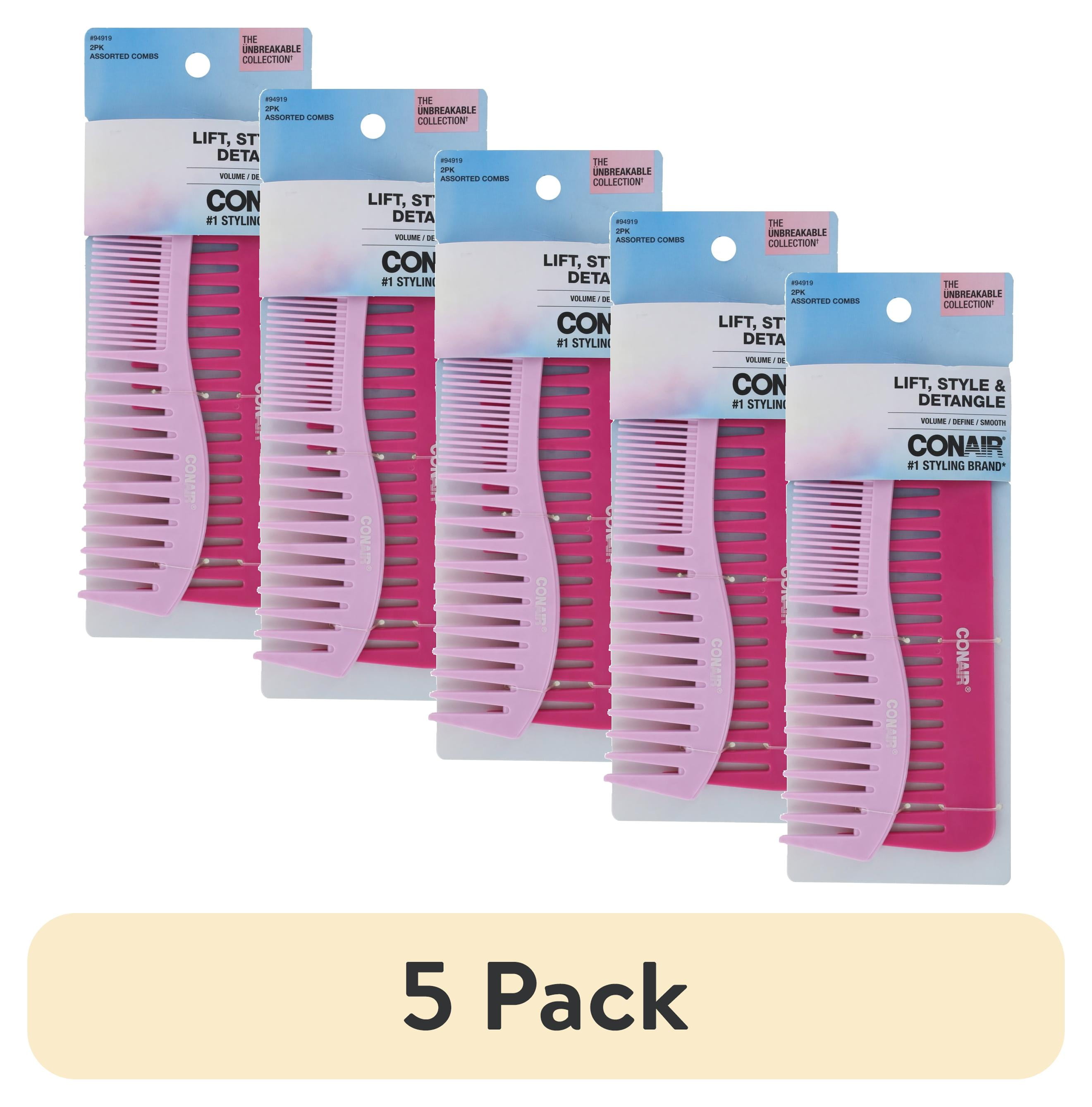 (5 pack) Conair Lift, Style & Detangle Assorted Combs, Colors Will Vary ...