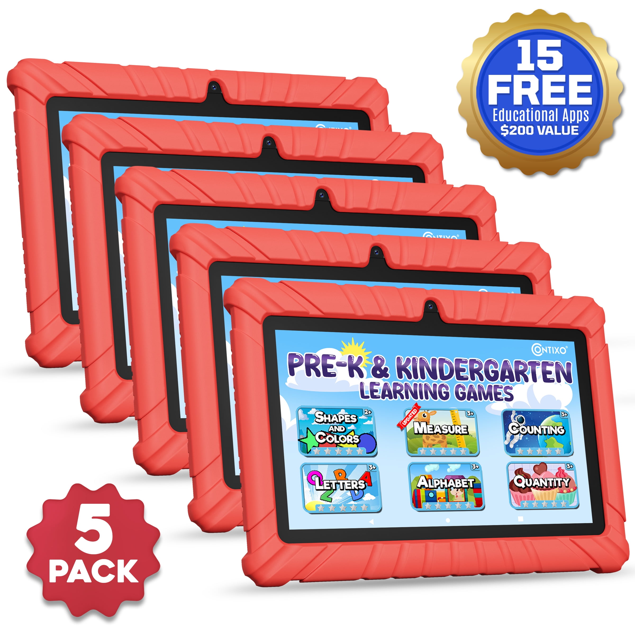 (5 pack) Contixo 7" Kids Tablet, Ages 3-7, Contixo Academy Preloaded ...
