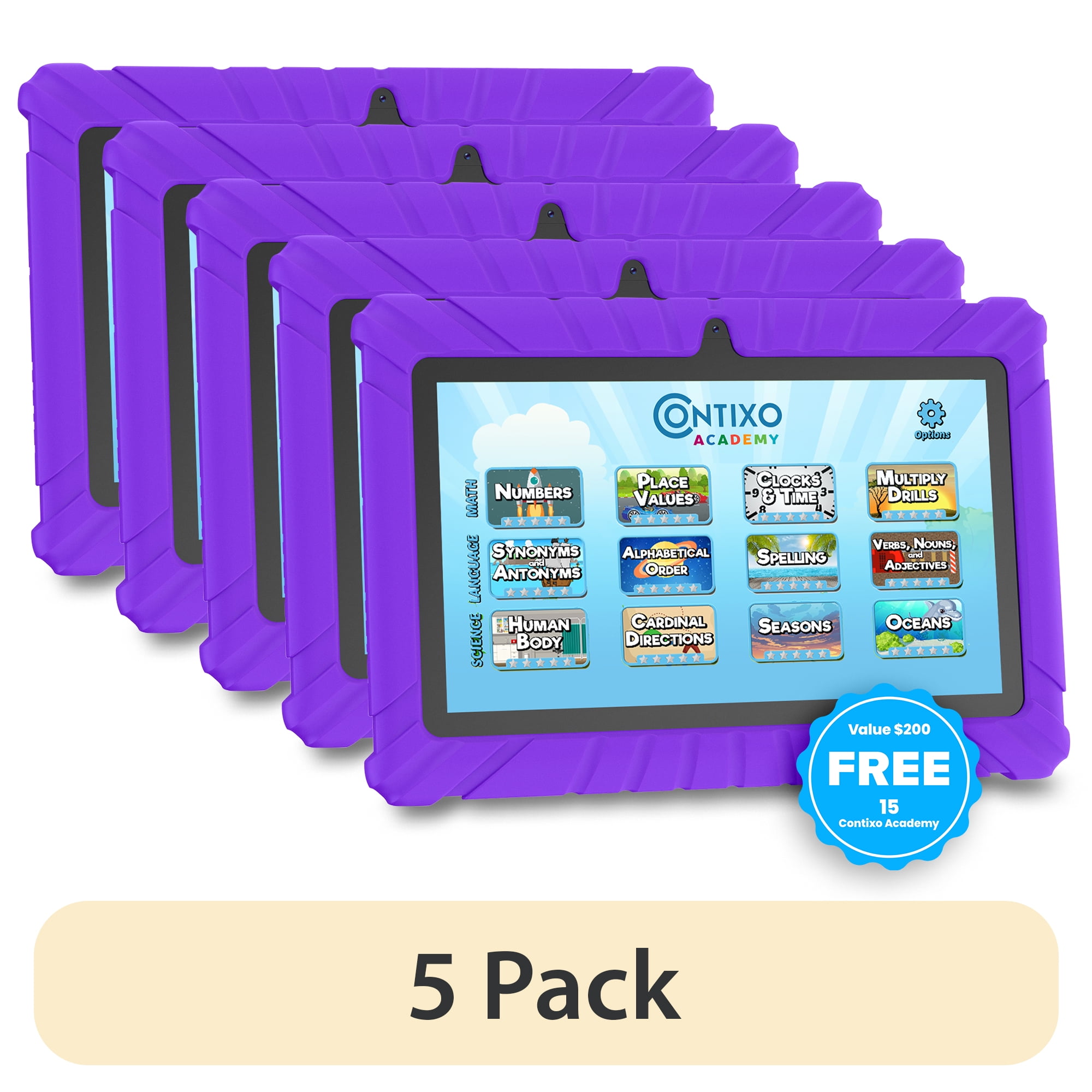 (5 pack) Contixo 7" Kids Tablet, Ages 3-7, Contixo Academy Preloaded ...