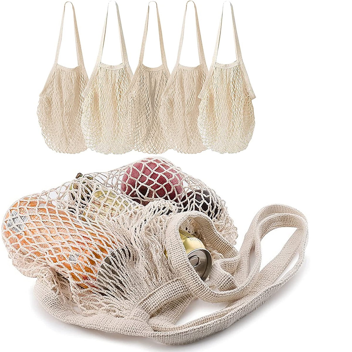 5 pack Cotton String Shopping Bags Reusable Washable Grocery Mesh Bags ...