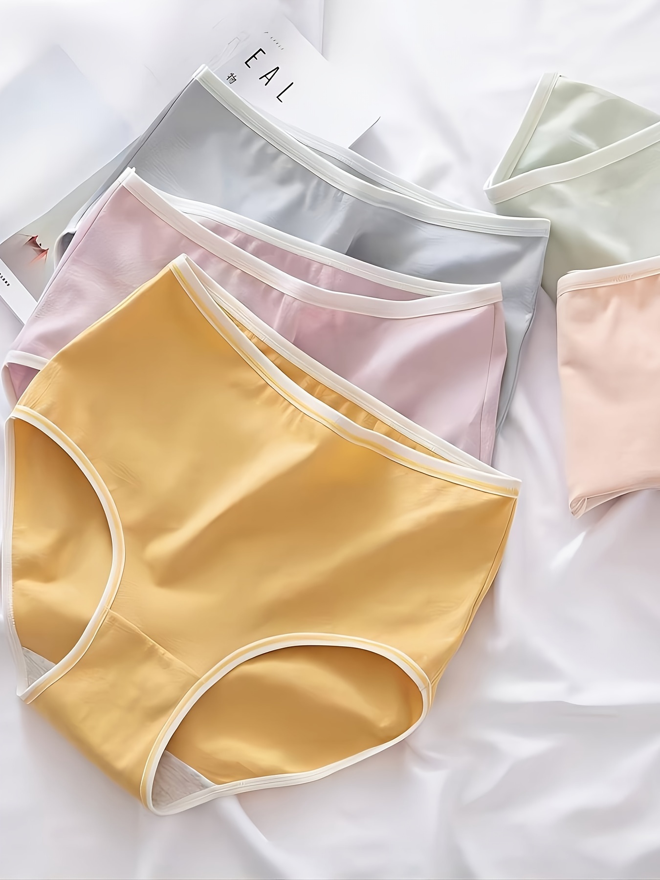 (5 pack) Cute and sweet girl color scheme, simple medium high waisted ...
