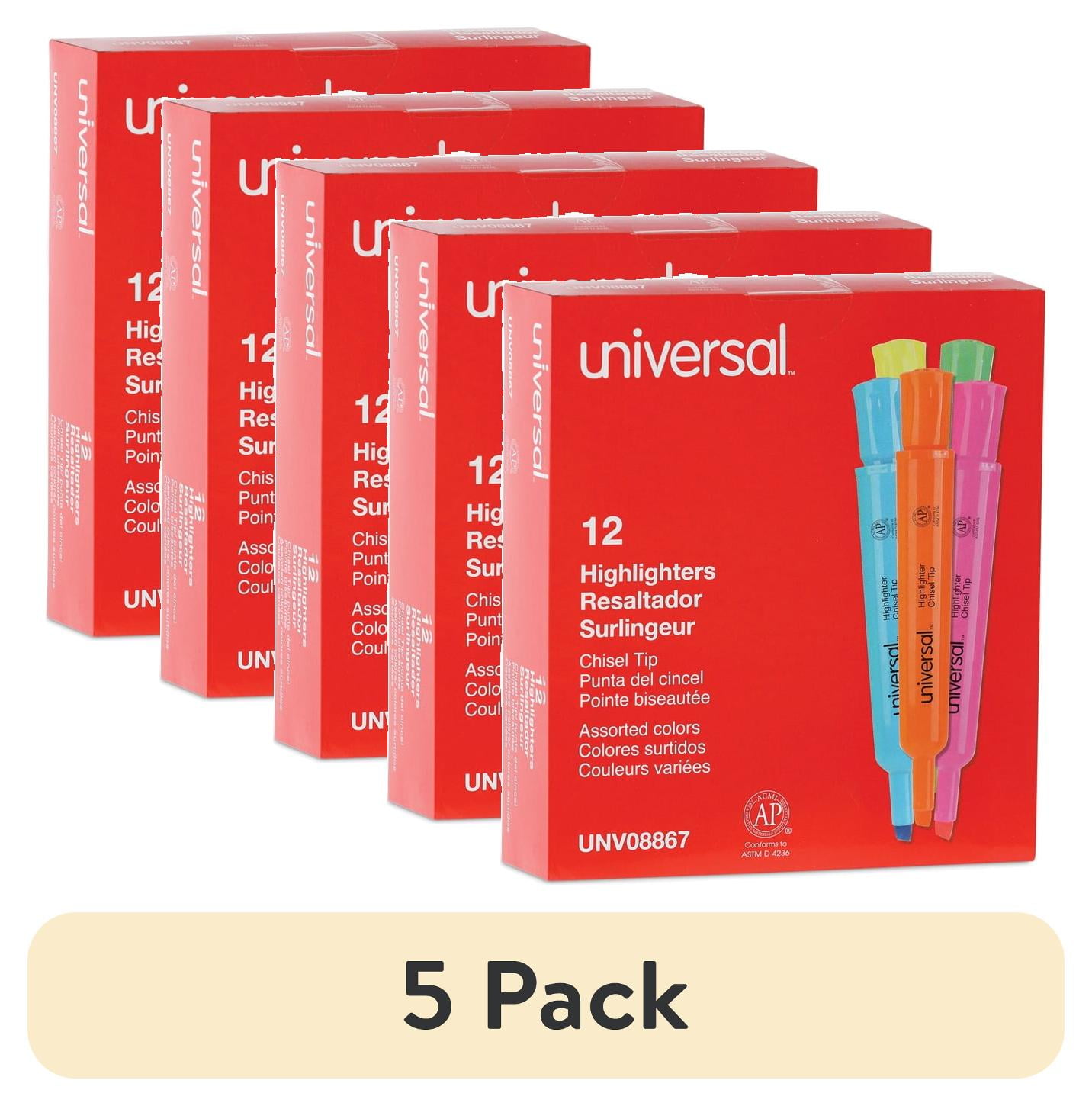 (5 pack) Universal UNV08867 Chisel Tip Desk Highlighters - Assorted ...