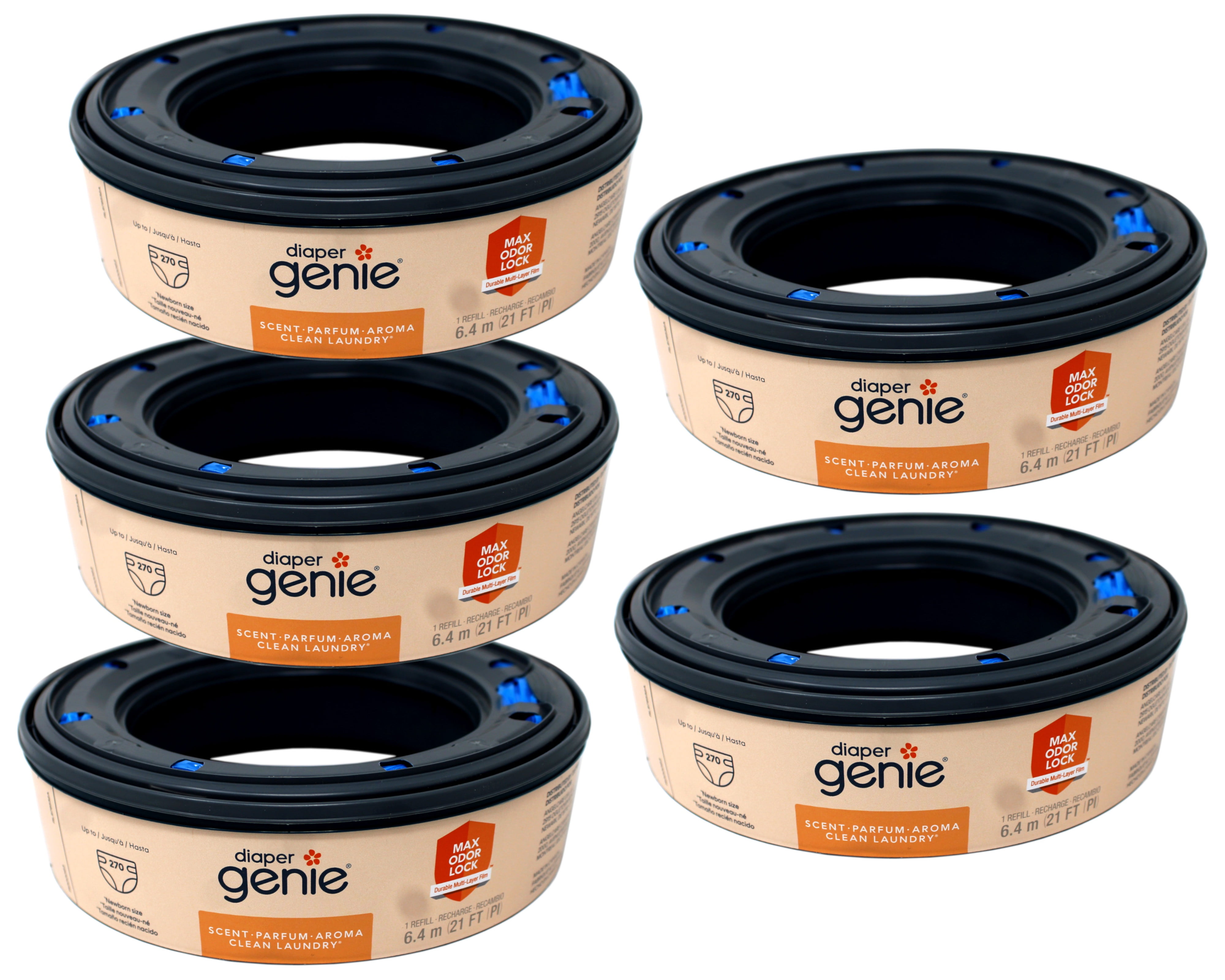 (5 pack) Diaper Genie Refill, Clean Laundry Scent, Max Odor Lock, 6.4m ...