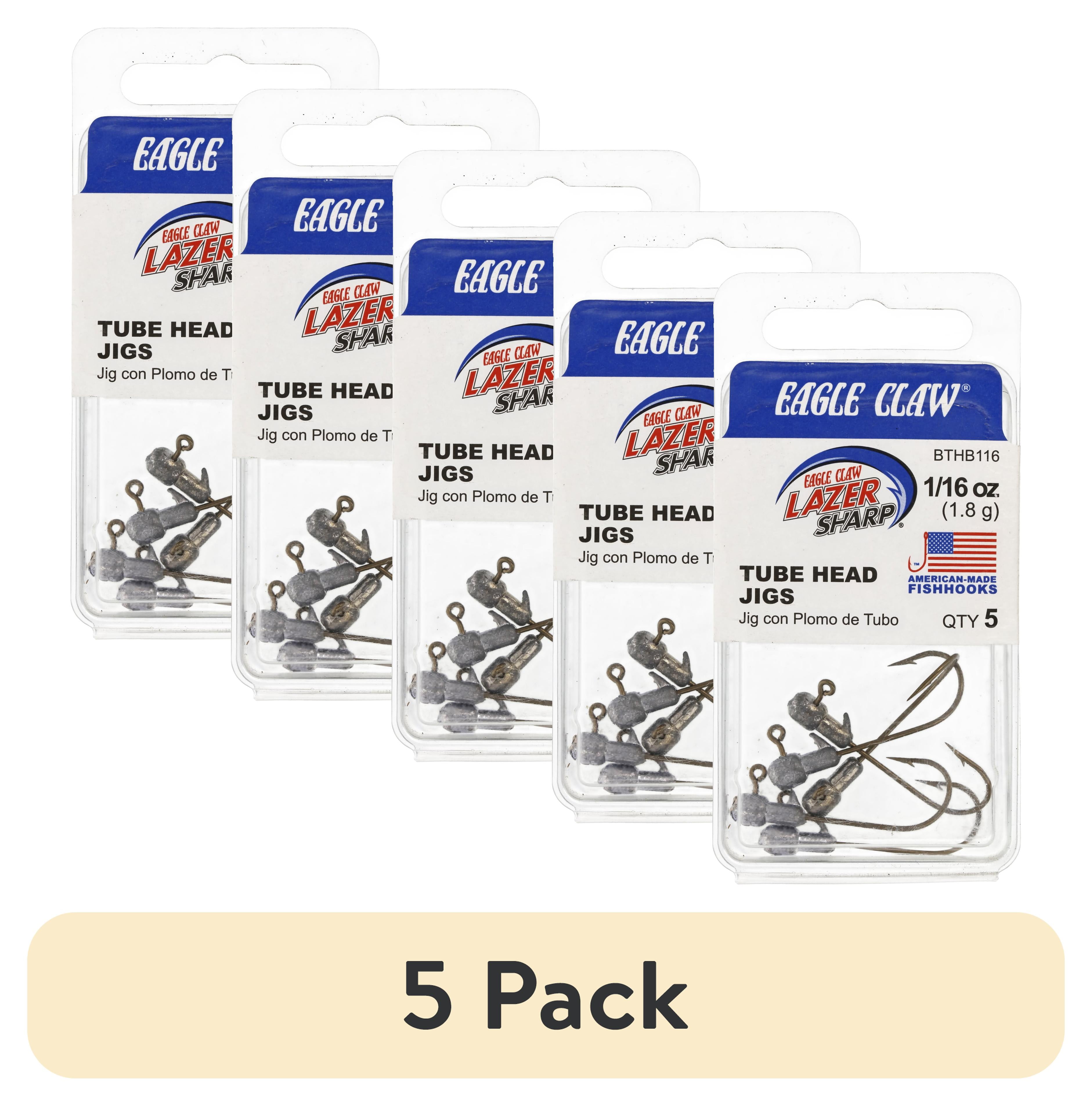 (5 pack) Eagle Claw Lazer Sharp Tube Fishing Jig with Barb, Bronze, 1/ ...