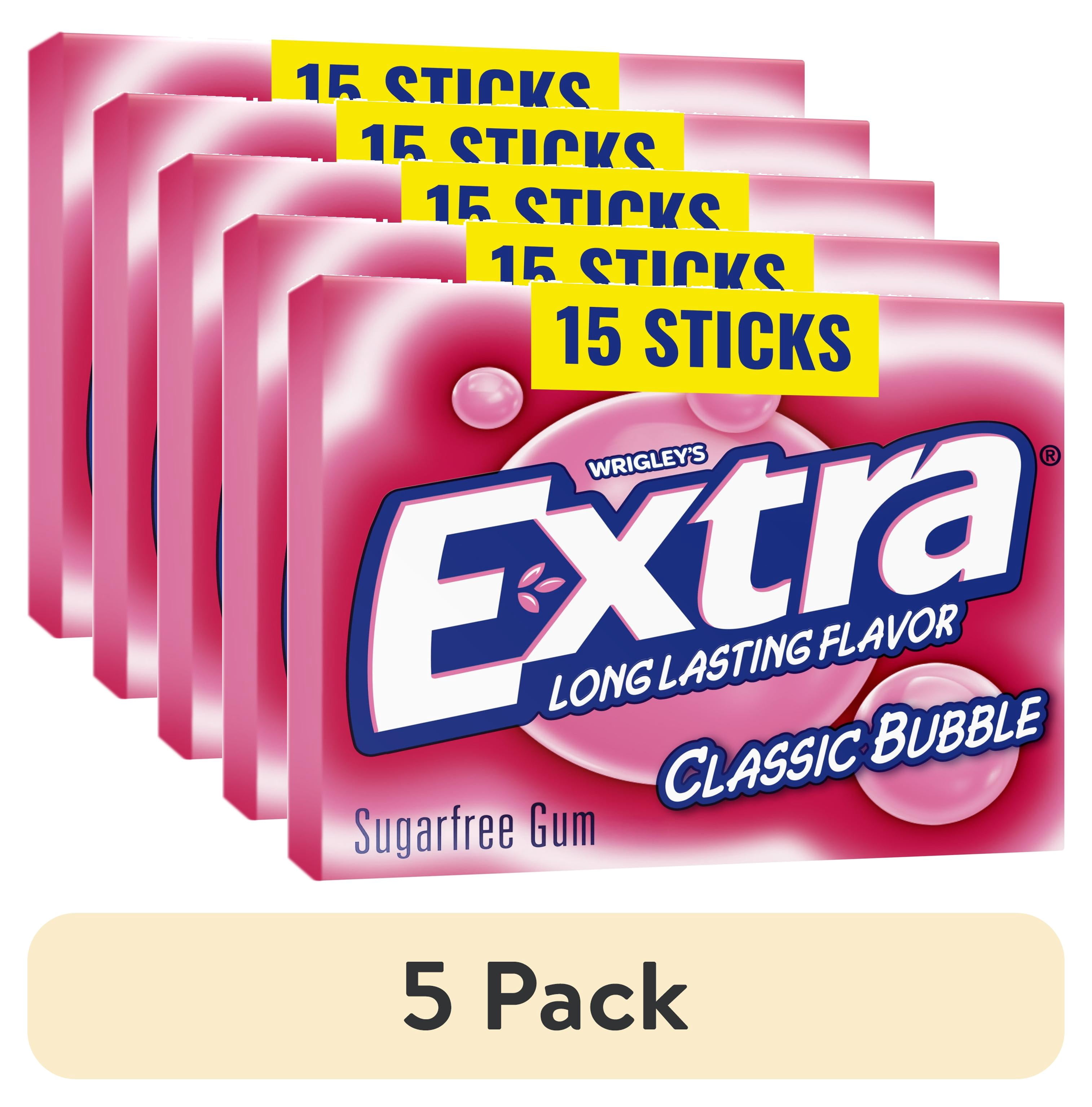 (5 pack) Extra Classic Bubble Gum Sugar Free Chewing Gum, Single Pack ...