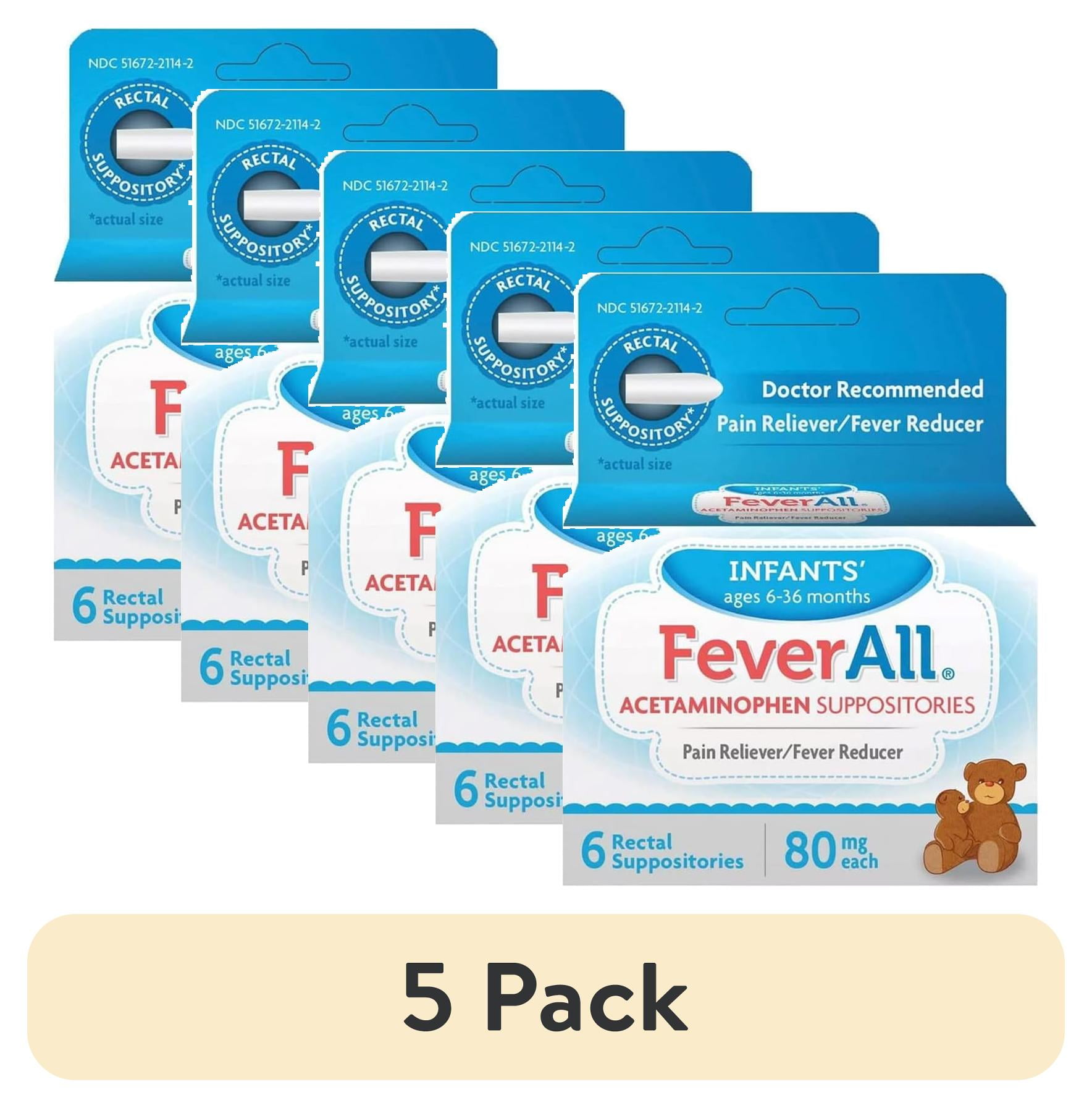 (5 pack) Feverall Infant Acetaminophen Suppositories 6 Rectal ...