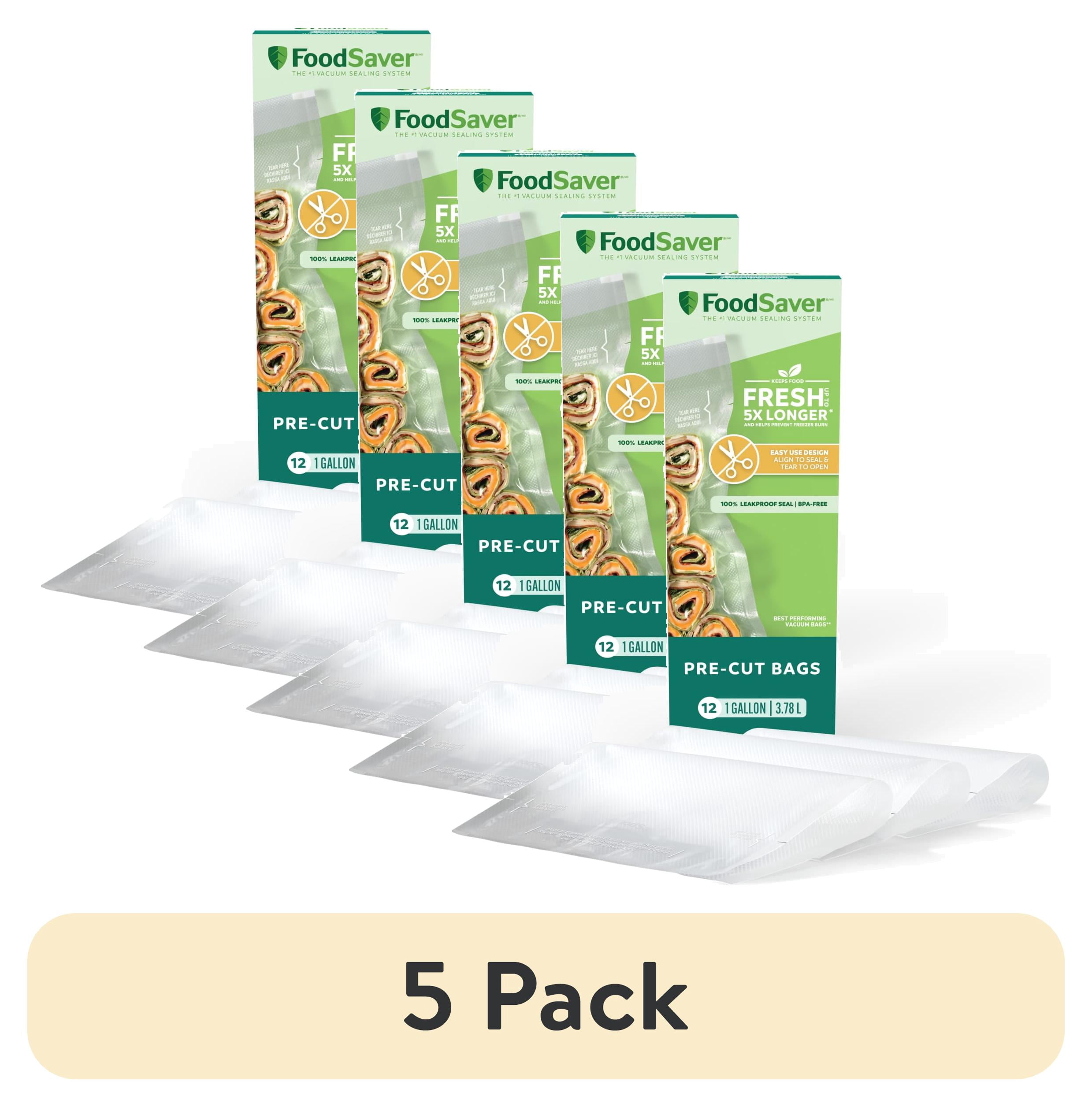 (5 pack) FoodSaver Gallon Pre-Cut Vacuum Seal Bags, Easy Use Vacuum ...