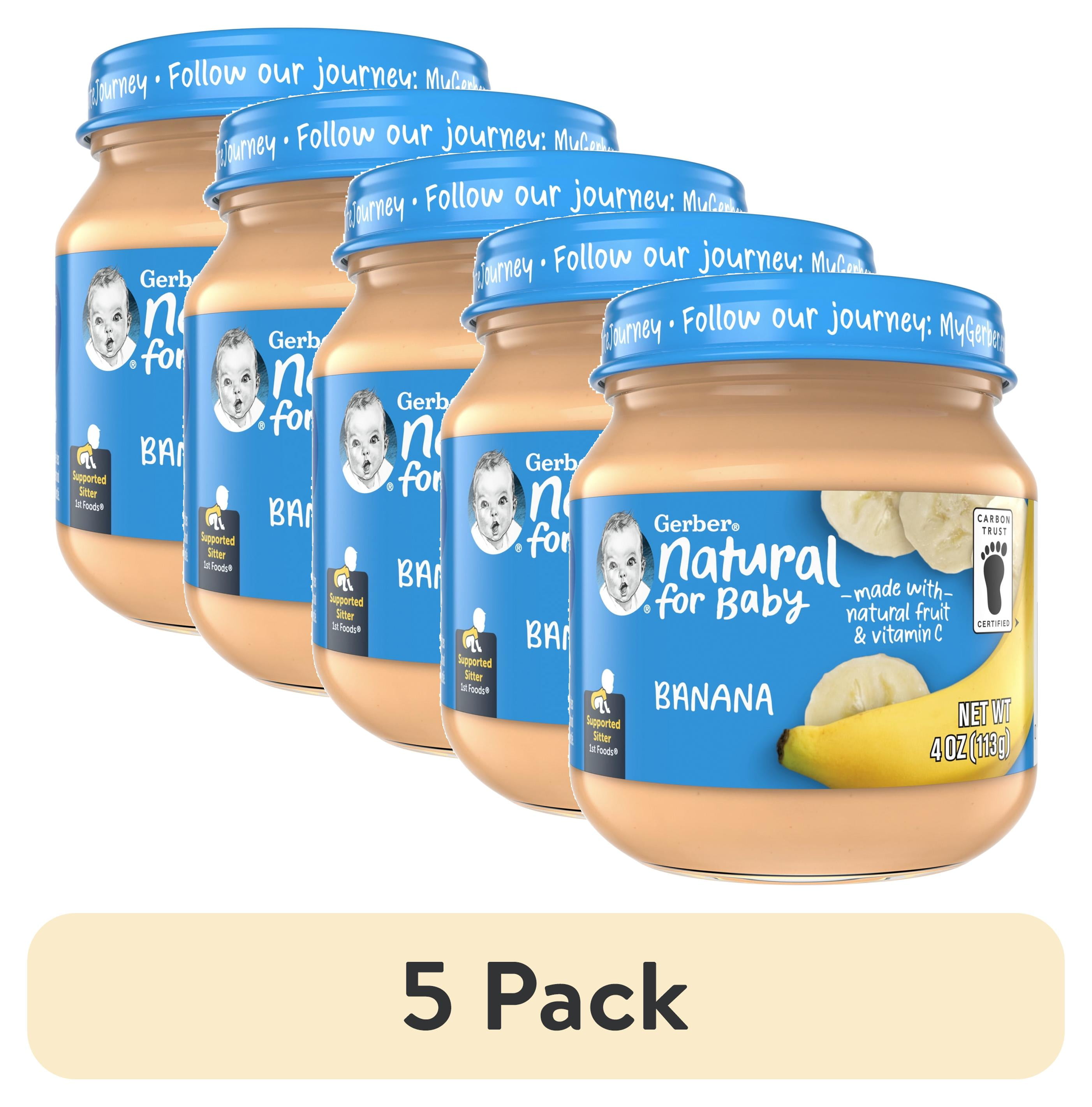 (5 pack) Gerber 1st Foods Natural for Baby Baby Food, Banana, 4 oz Jar ...