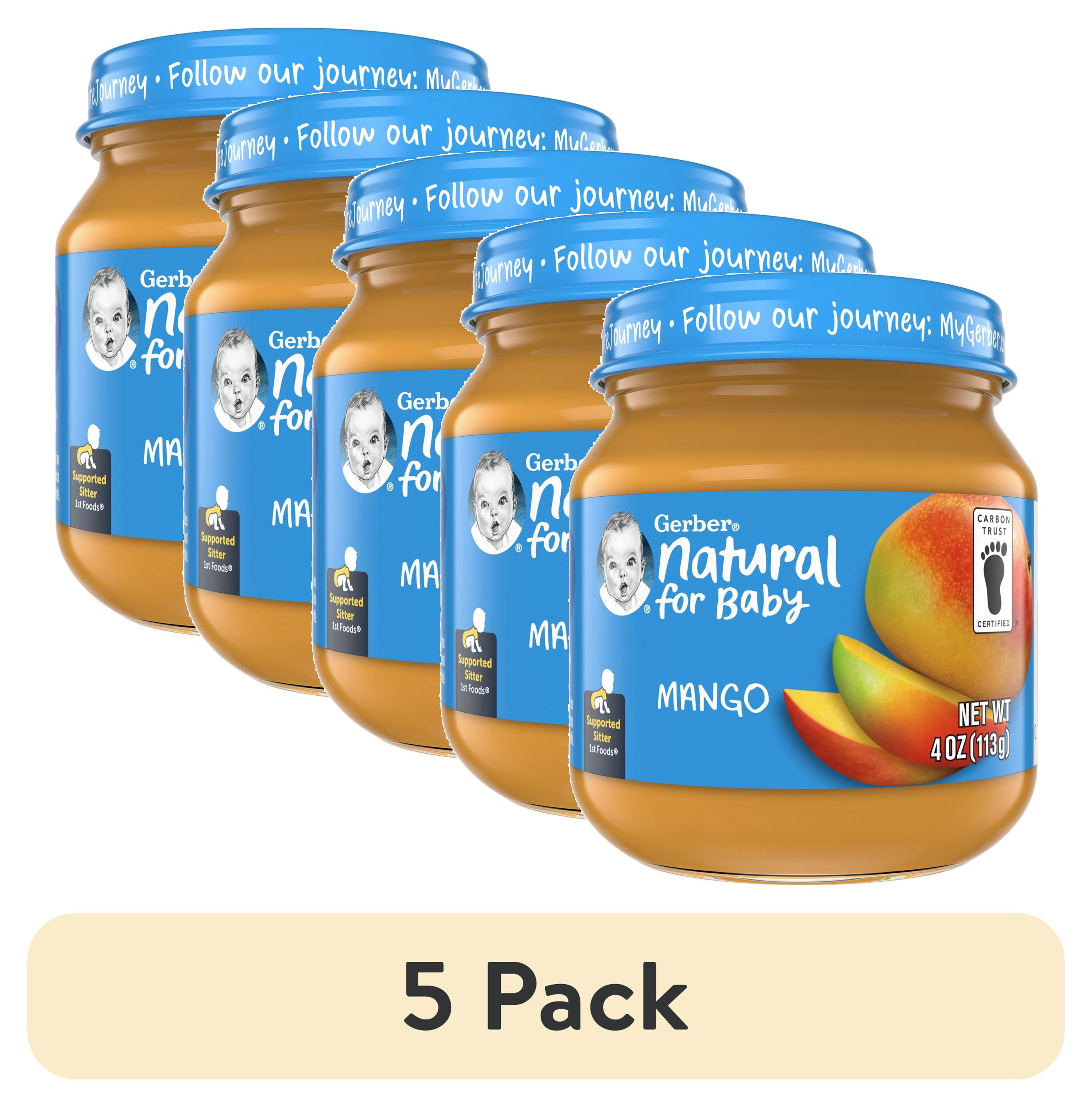(5 pack) Gerber 1st Foods Natural for Baby Baby Food, Mango, 4 oz Jar ...
