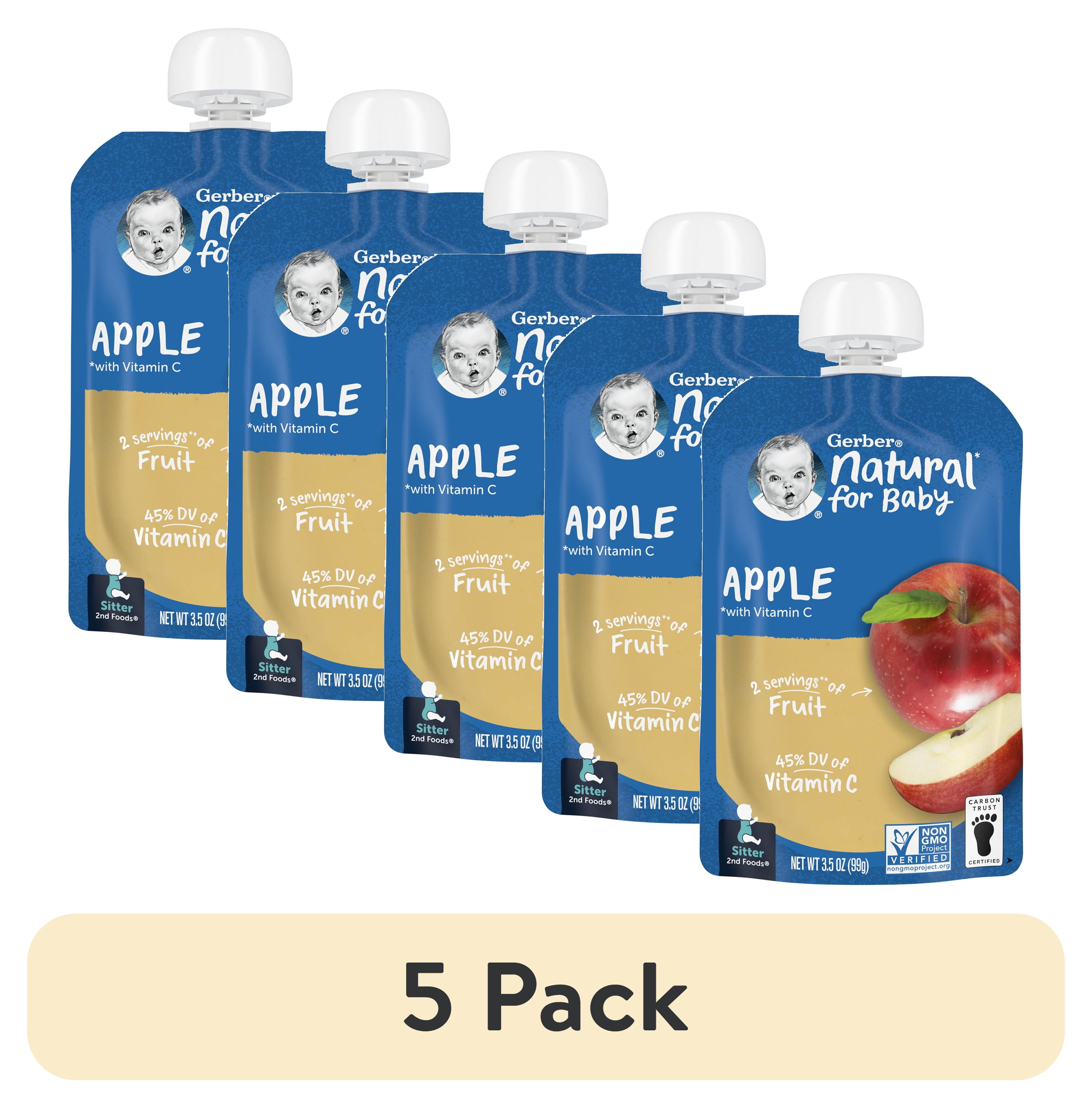 (5 pack) Gerber Stage 2 Baby Food, Apple Puree, 3.5 oz Pouch - Walmart.com